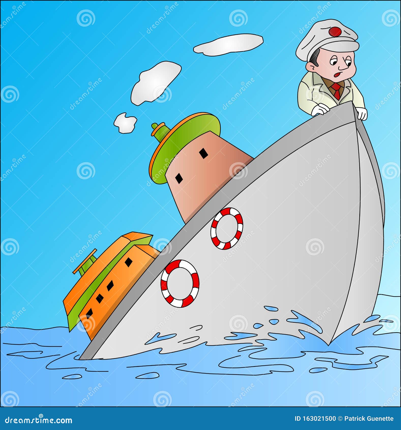 Ship Sinking with Captain, Illustration Stock Vector - Illustration of ...