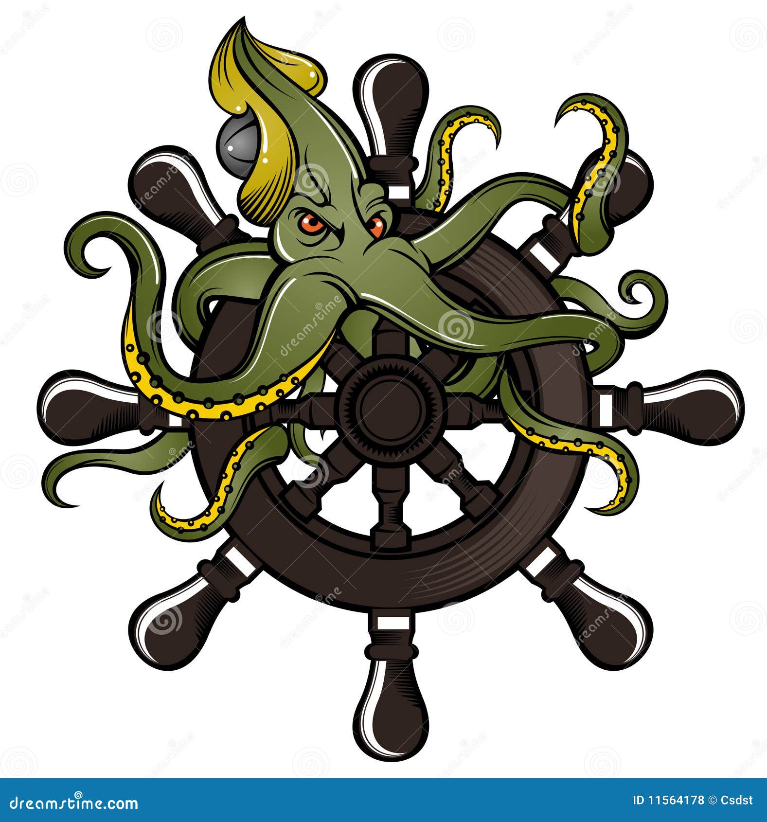 Ship Steering Wheel with Octopus Stock Vector - Illustration of ...