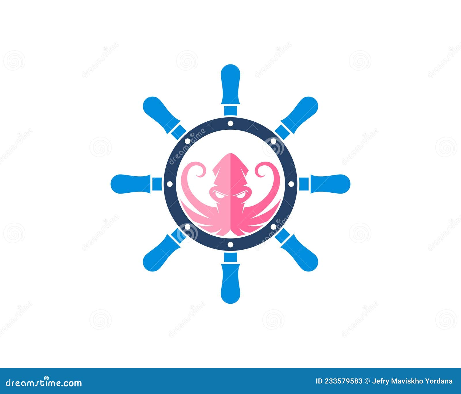 Ship Steering Wheel with Octopus Inside Stock Illustration ...