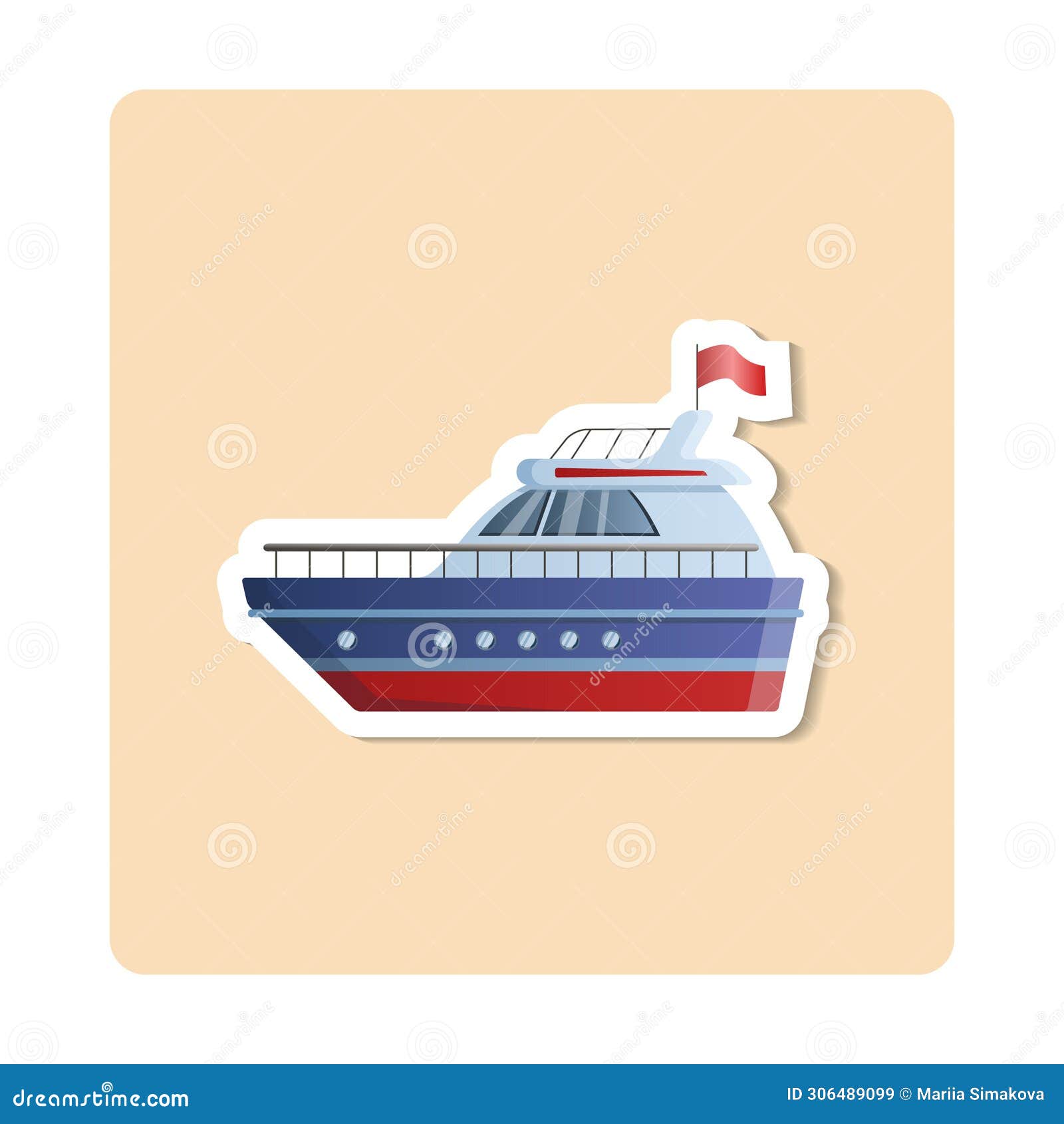 Ship Sticker Illustration. Ship, Flag, Water, Deck. Editable Vector ...