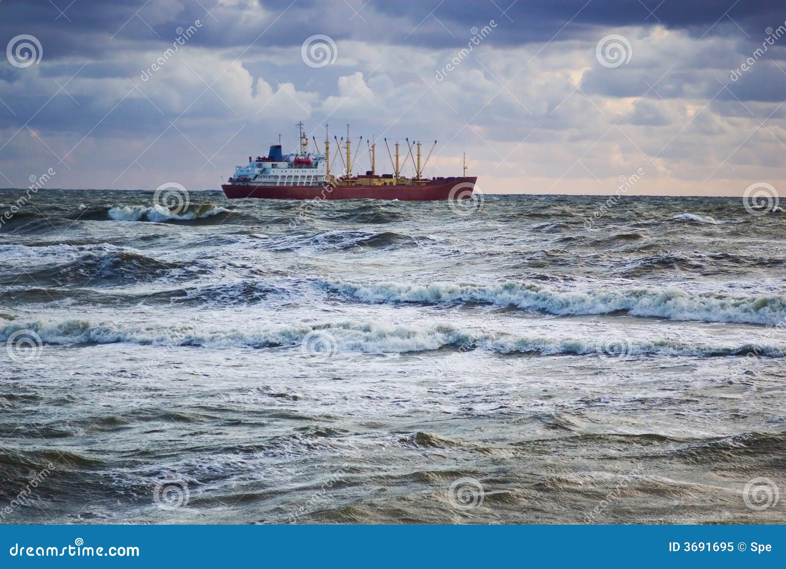 Ship in stormy sea stock image. Image of horizontal, overcast - 3691695