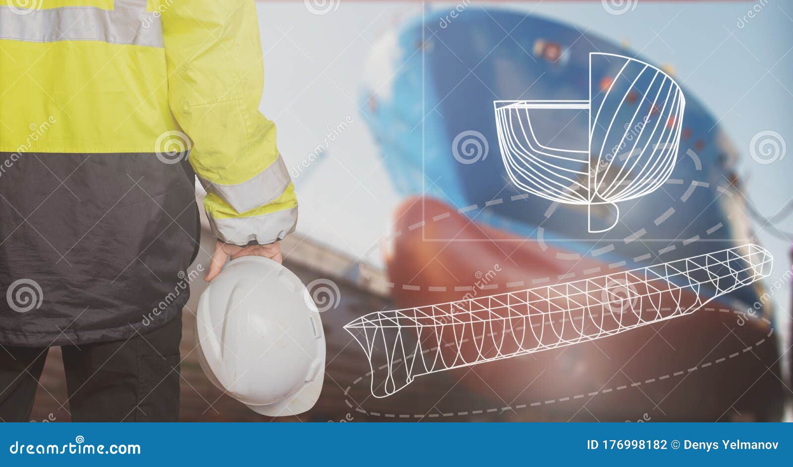 Ship Sub-designer or Shipbuilder in Drydock with Ships Bow on a ...