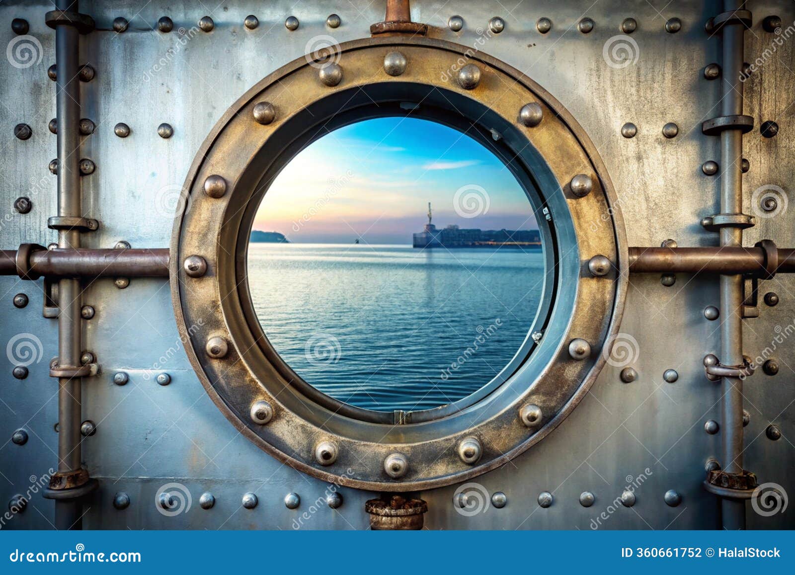 Submarine Window View. Porthole Round From Underwater Vector ...