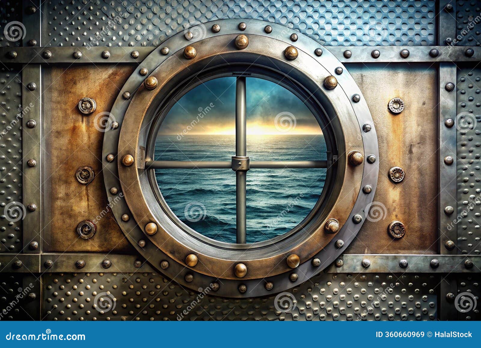 Ship or Submarine Window Steam Punk Metal Background Stock Illustration ...
