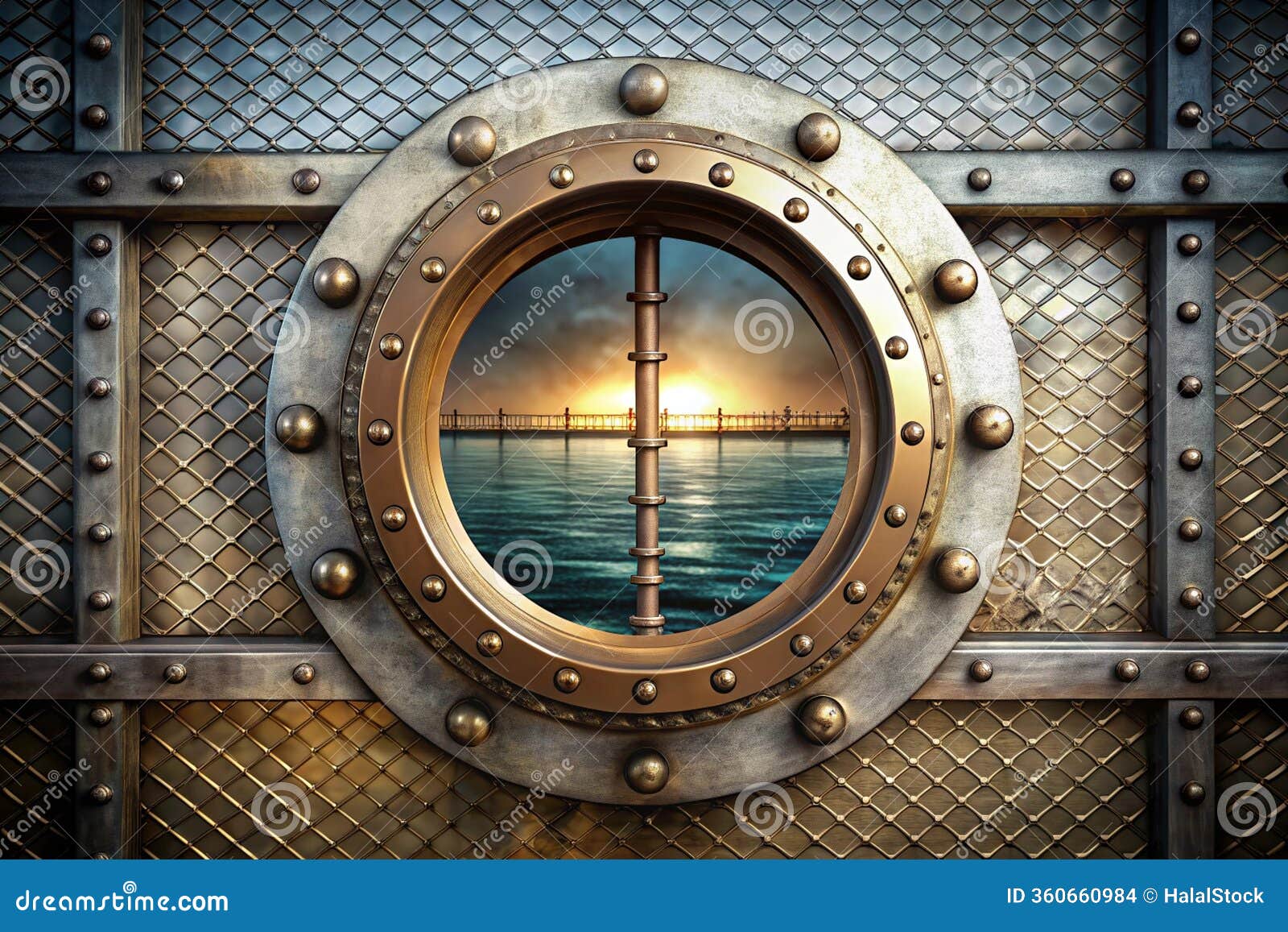 Ship or Submarine Window Steam Punk Metal Background Stock Illustration ...