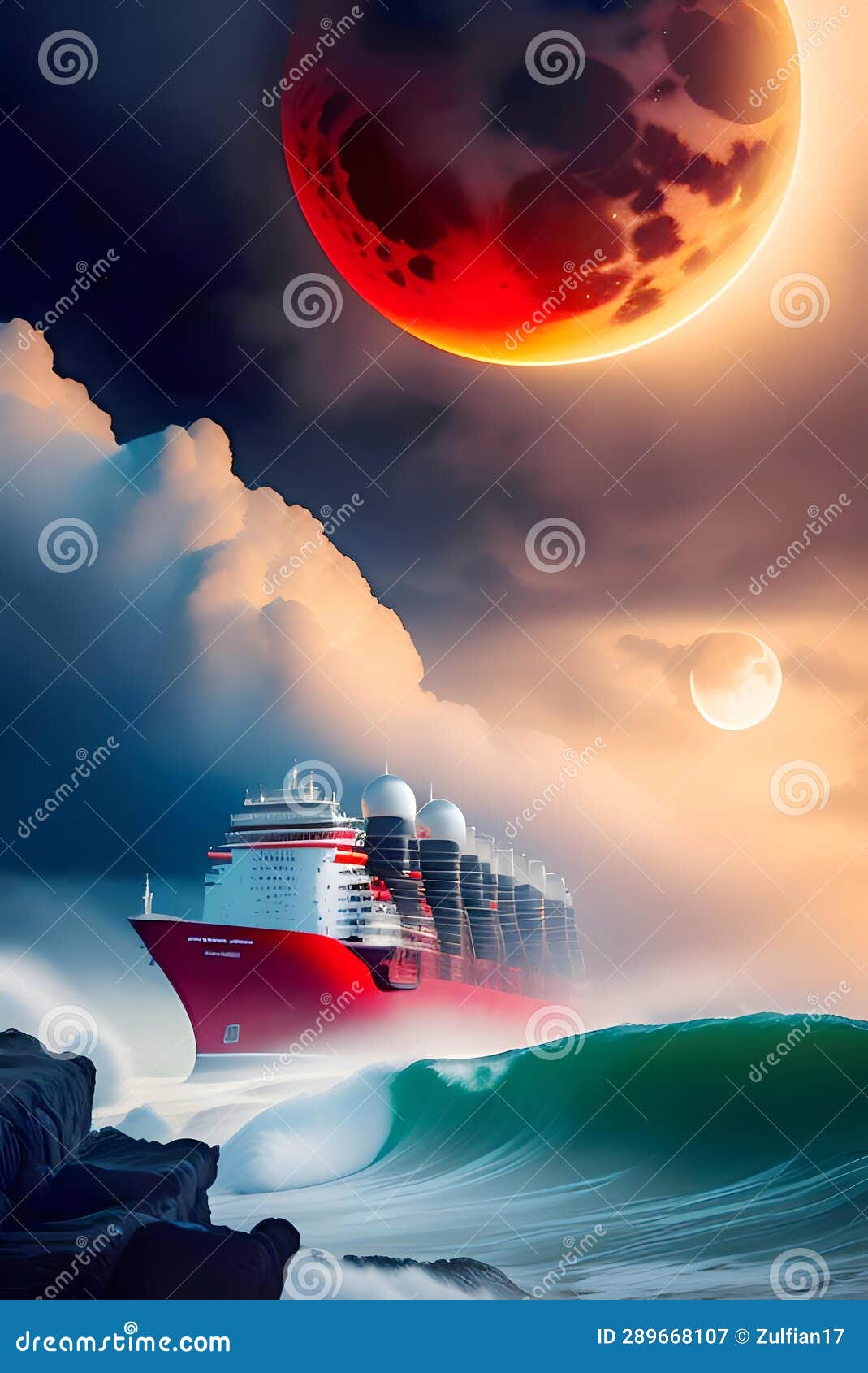 The Ship and the Sun Unite in 1 Wave Stock Illustration - Illustration ...
