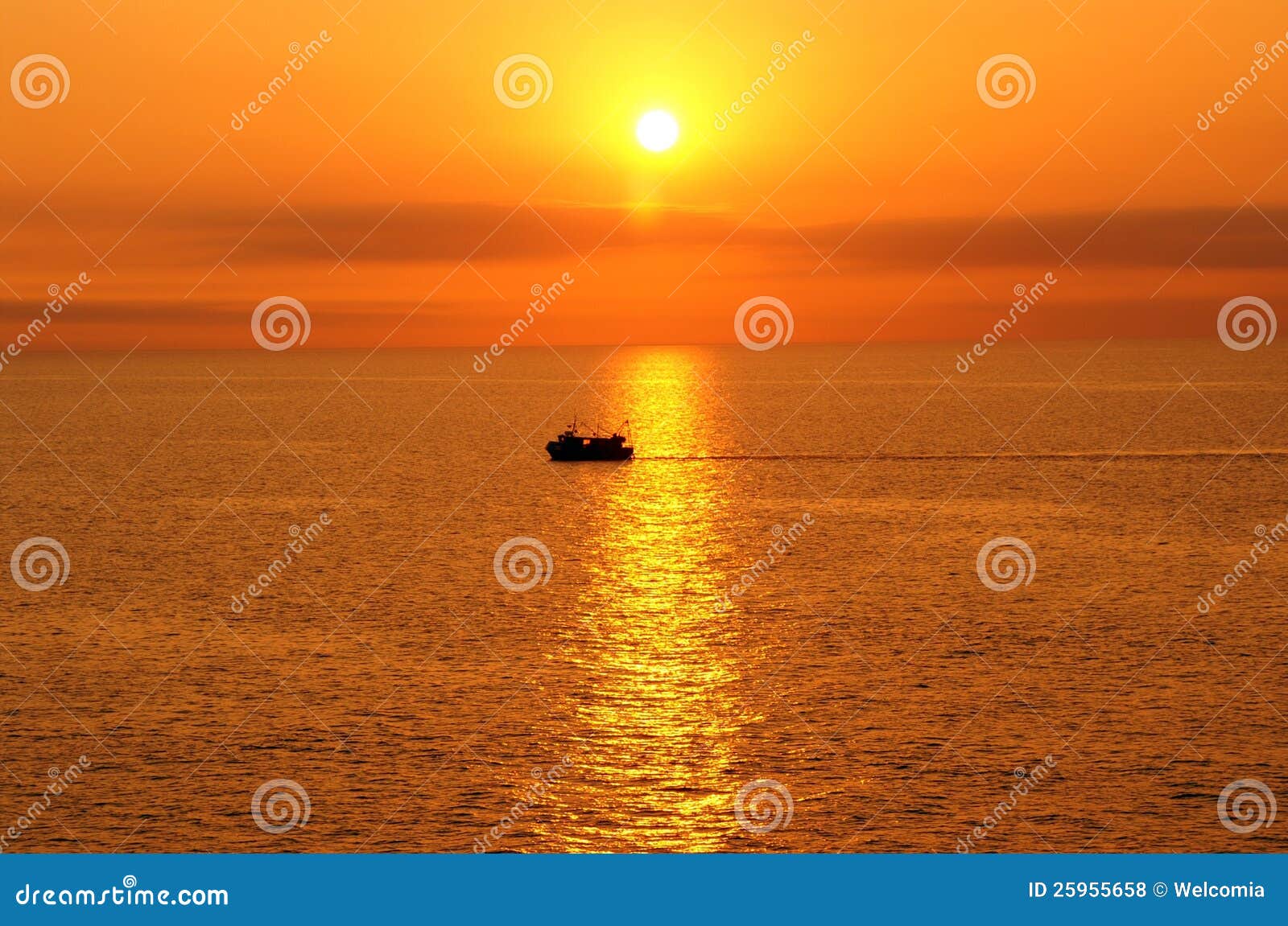Ship in Sunset stock photo. Image of orange, boating - 25955658