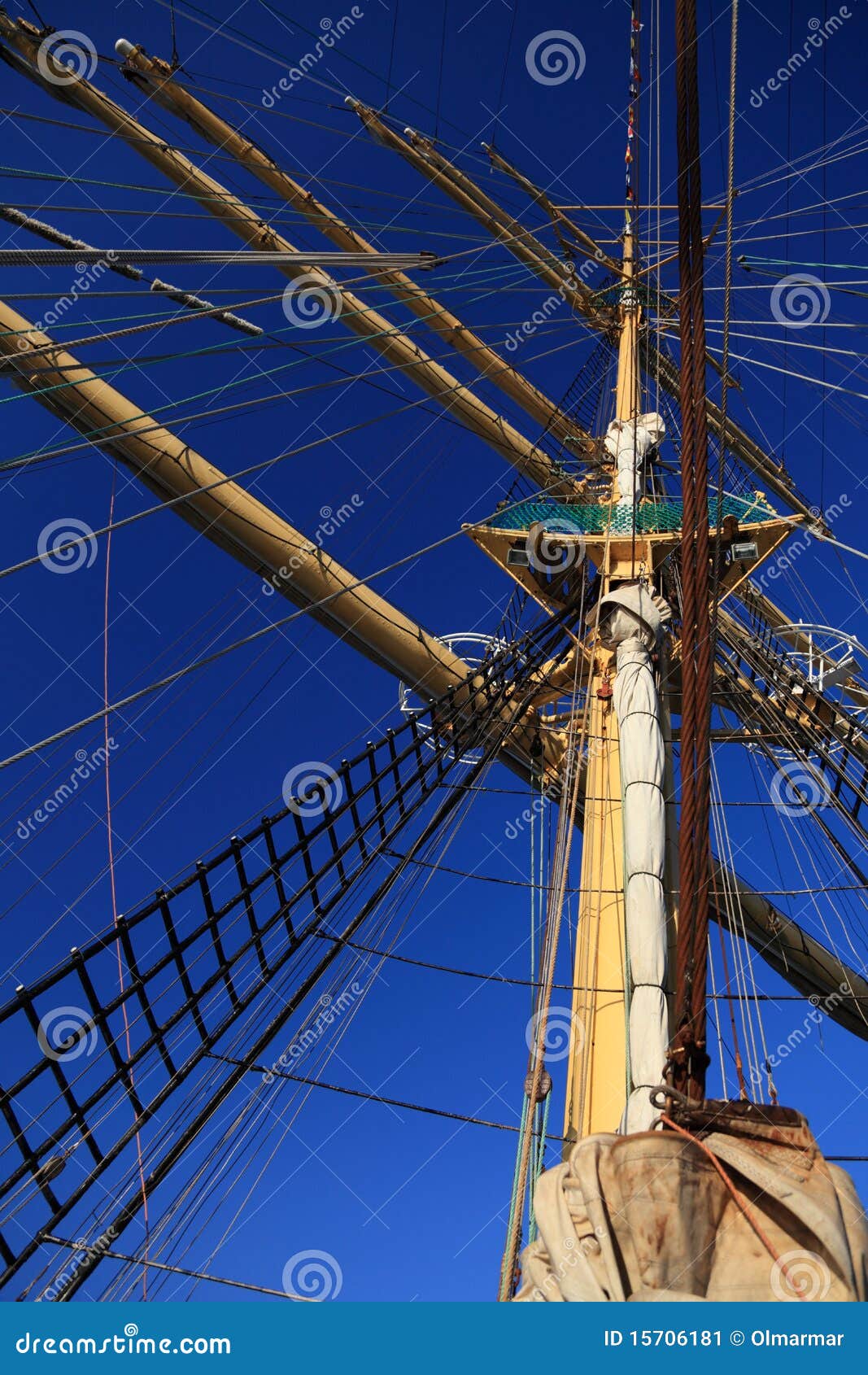 Ship Tackles, Rigging on a Old Frigate Stock Image - Image of mast ...