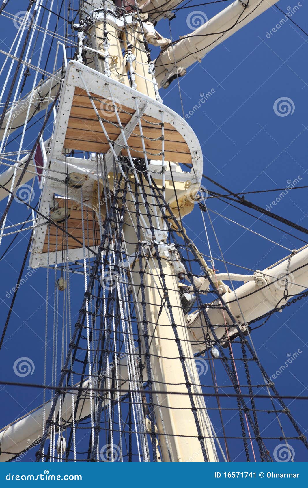Ship Tackles, Rigging on a Old Frigate Stock Image - Image of line ...