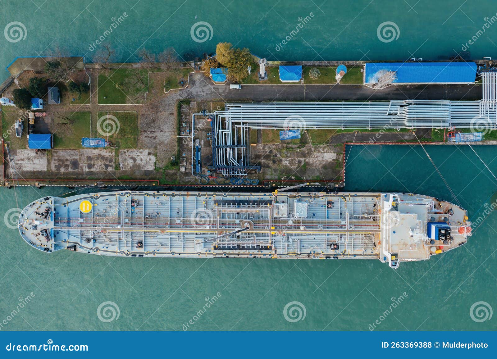 Ship Tanker with LPG. Process of Loading of Tanker, Drone Aerial View ...