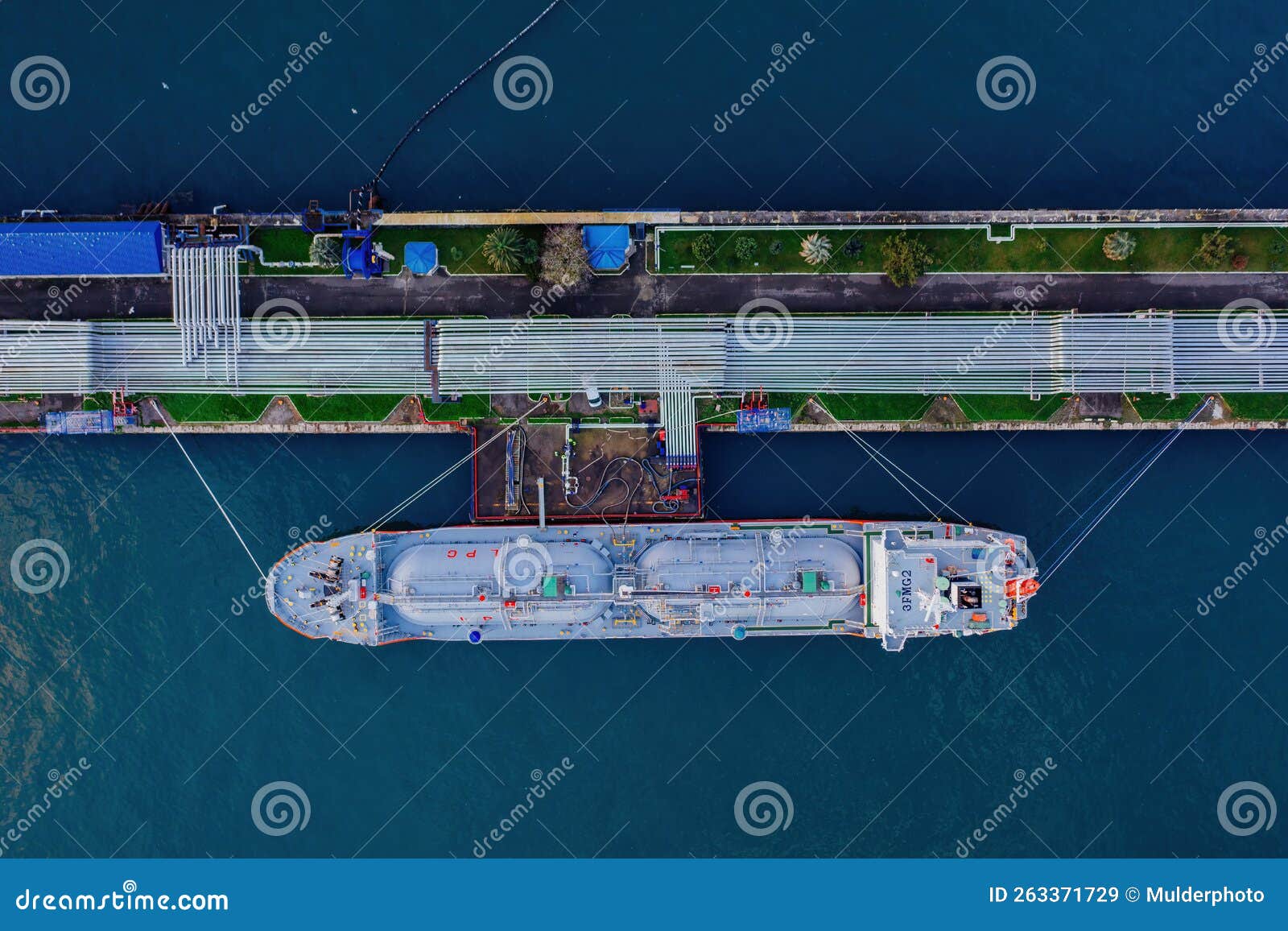 Ship Tanker with LPG. Process of Loading of Tanker, Drone Aerial View ...