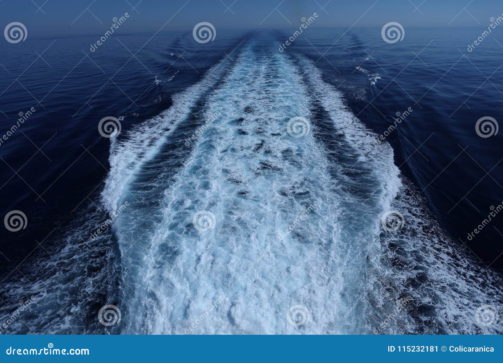 Ship trace in the water stock image. Image of blue, waters - 115232181