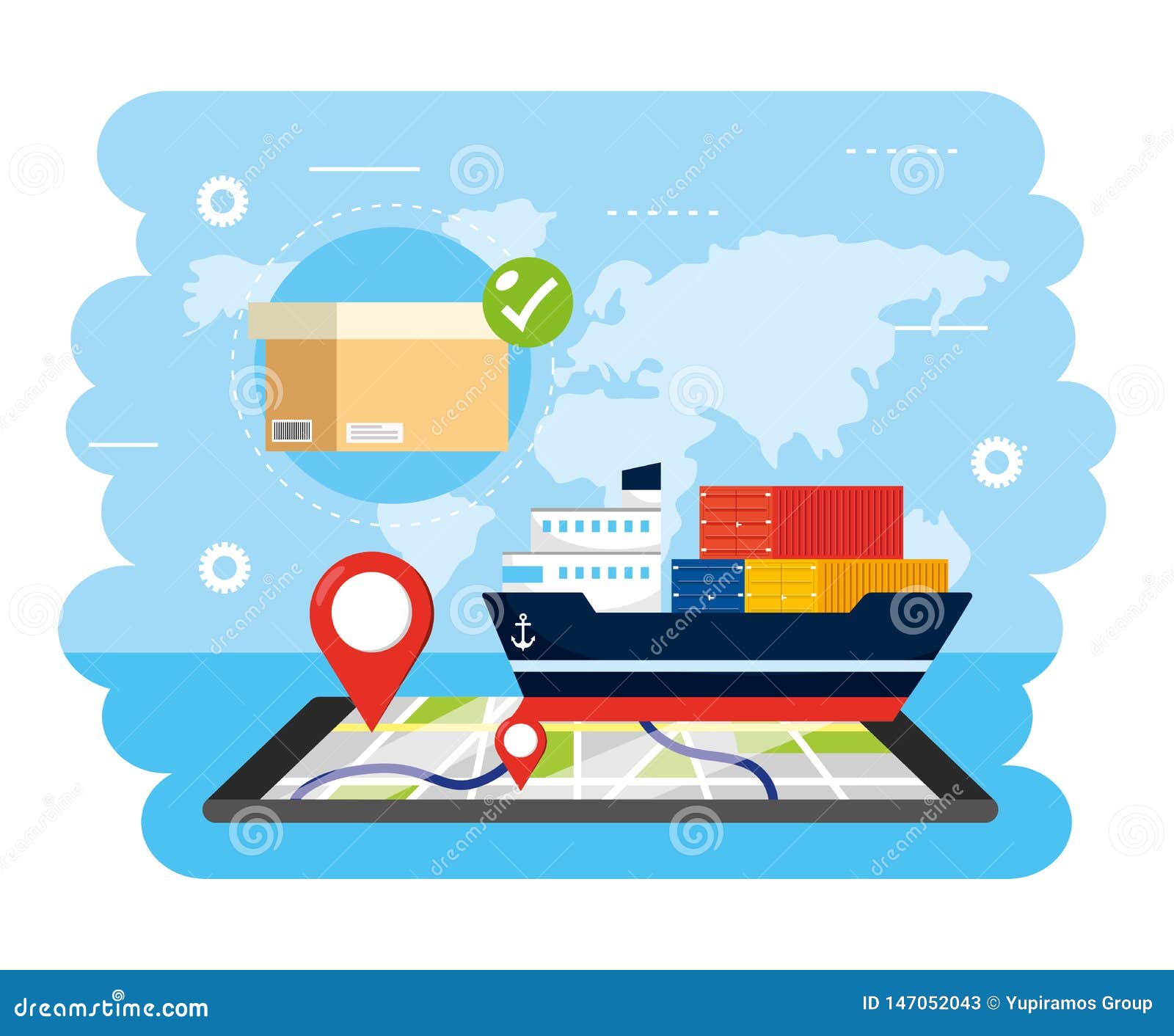 Ship Transport with Smartphone Gps Location and Box Stock Vector ...