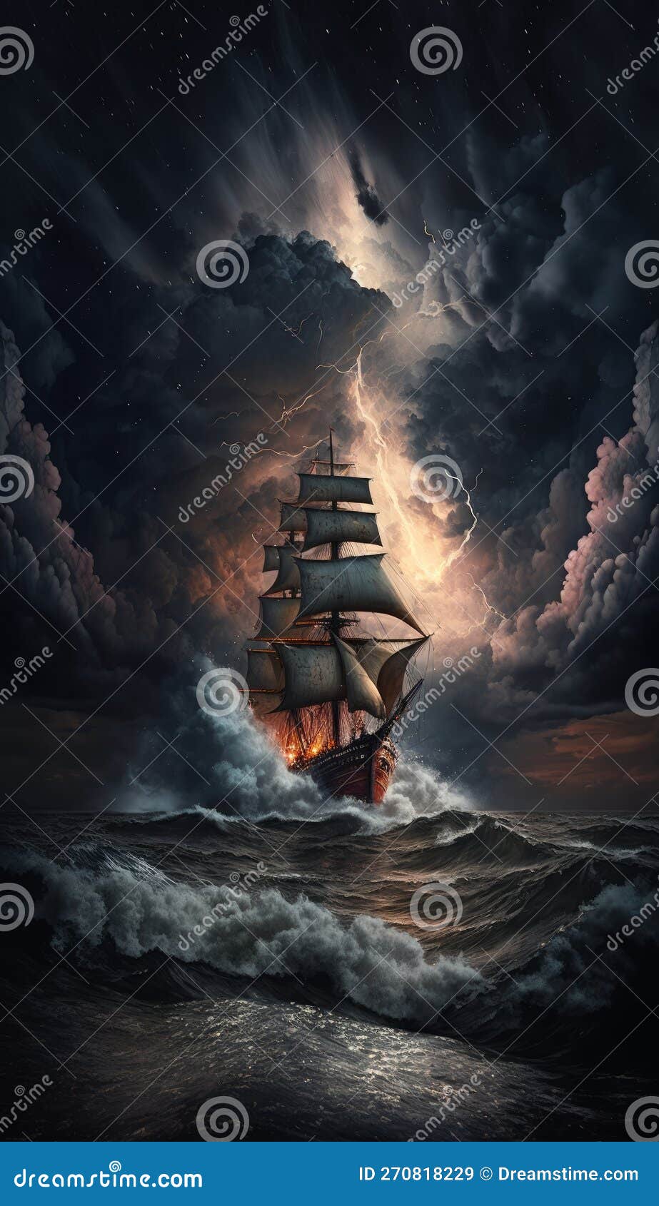 A Ship Trapped into the Thunder in the Sea Realistic Image Generative ...