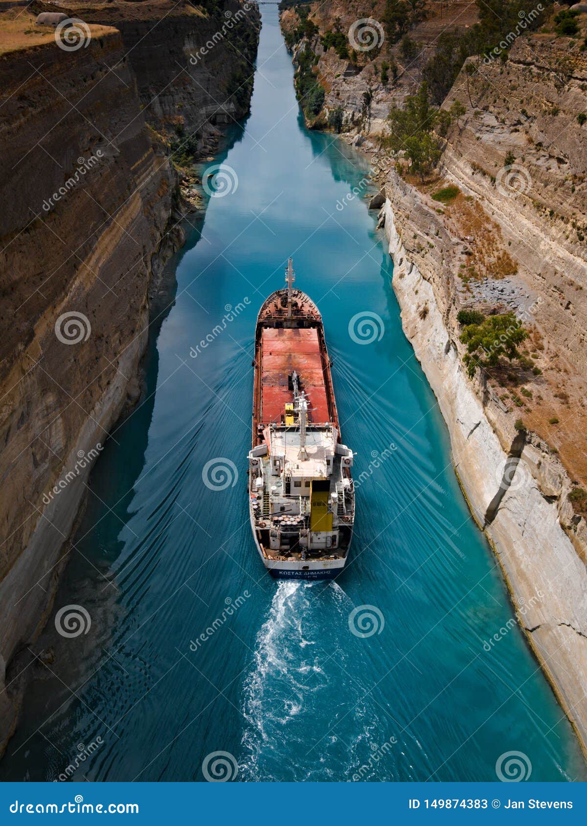 Ship Traveling through the Canal of Corinth Stock Image - Image of ...
