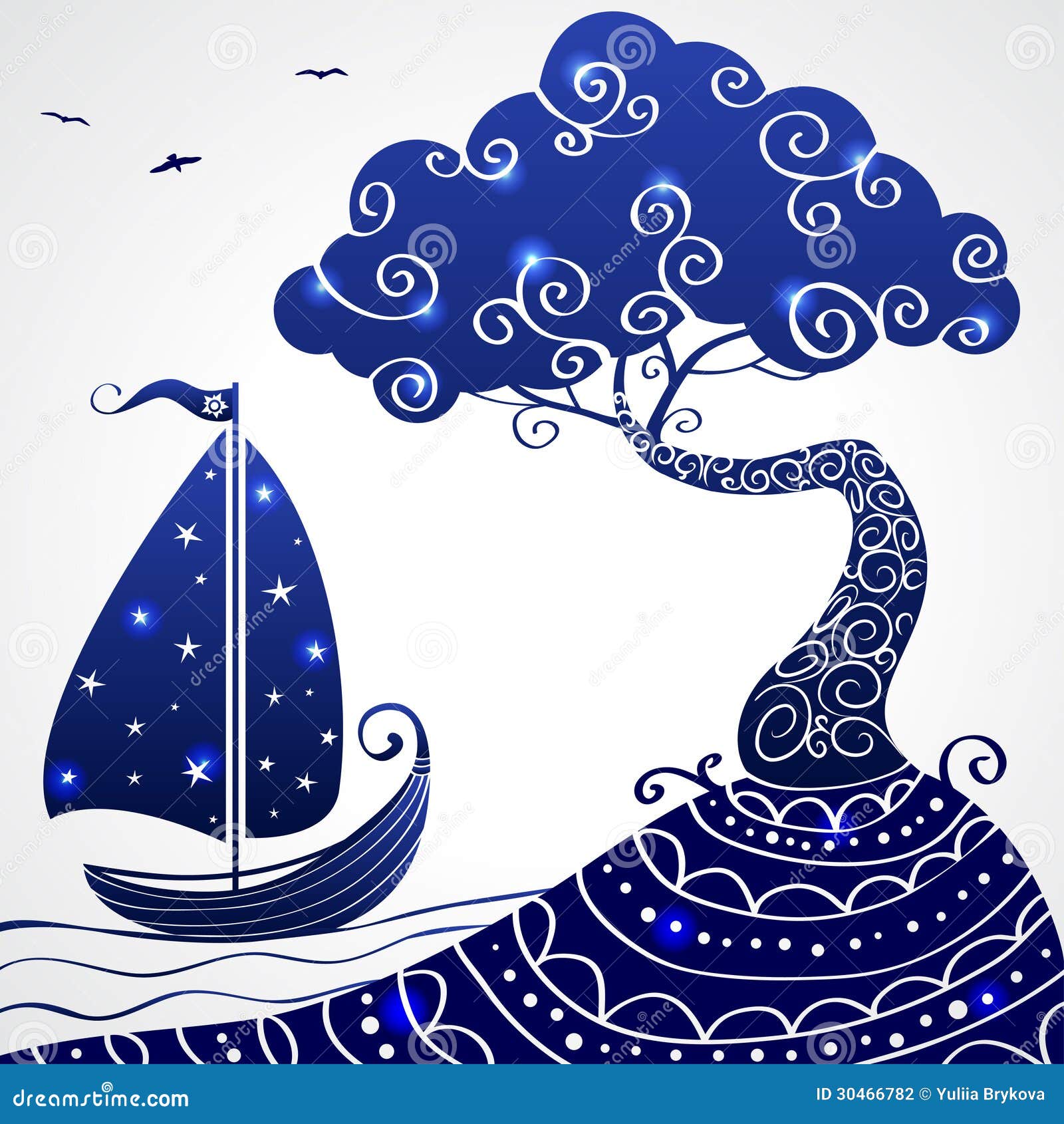 Ship tree stock vector. Illustration of fantastic, gulls - 30466782