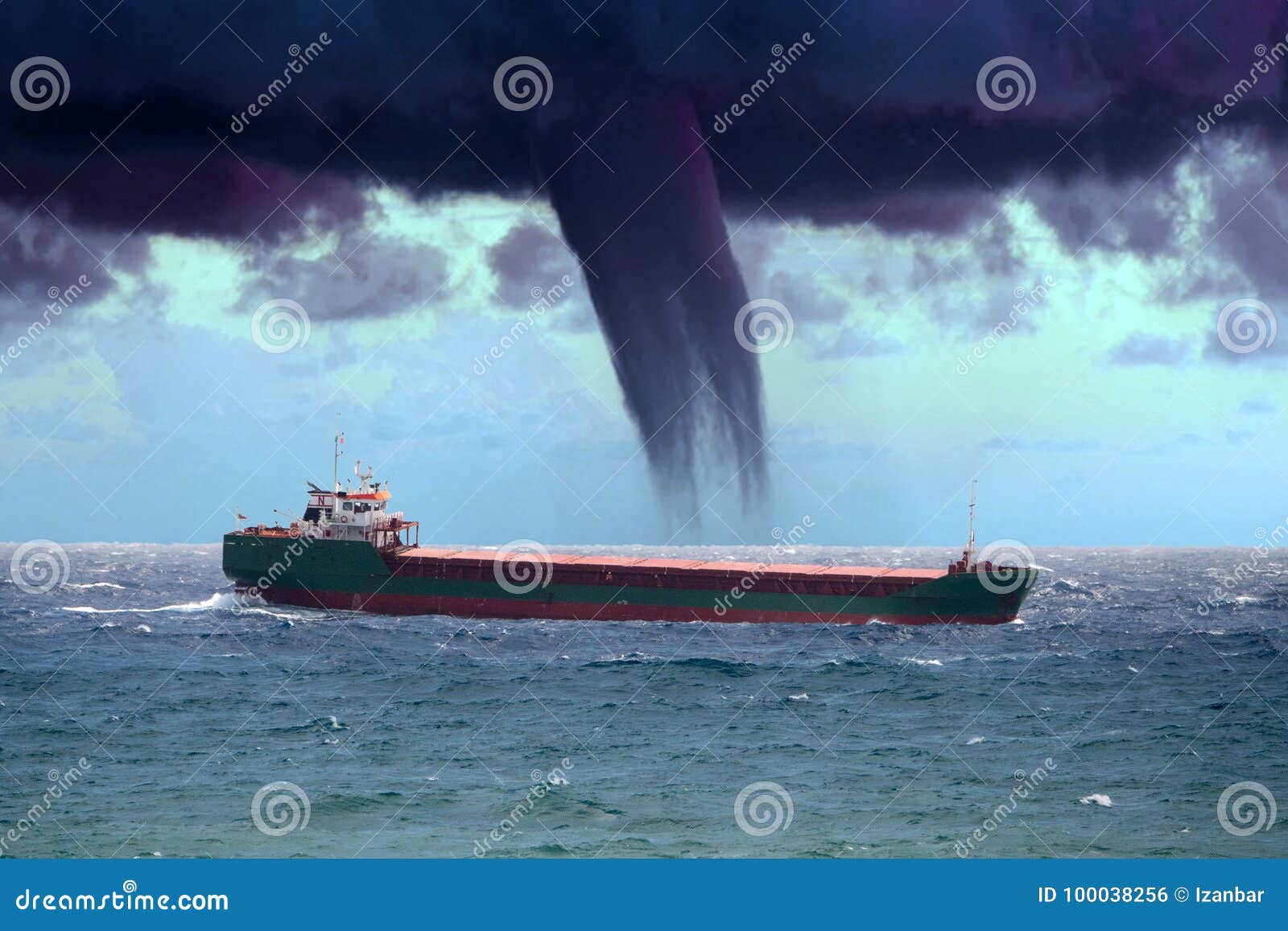 Ship in a Tropical Cyclone Tornado Stock Photo - Image of wind, power ...