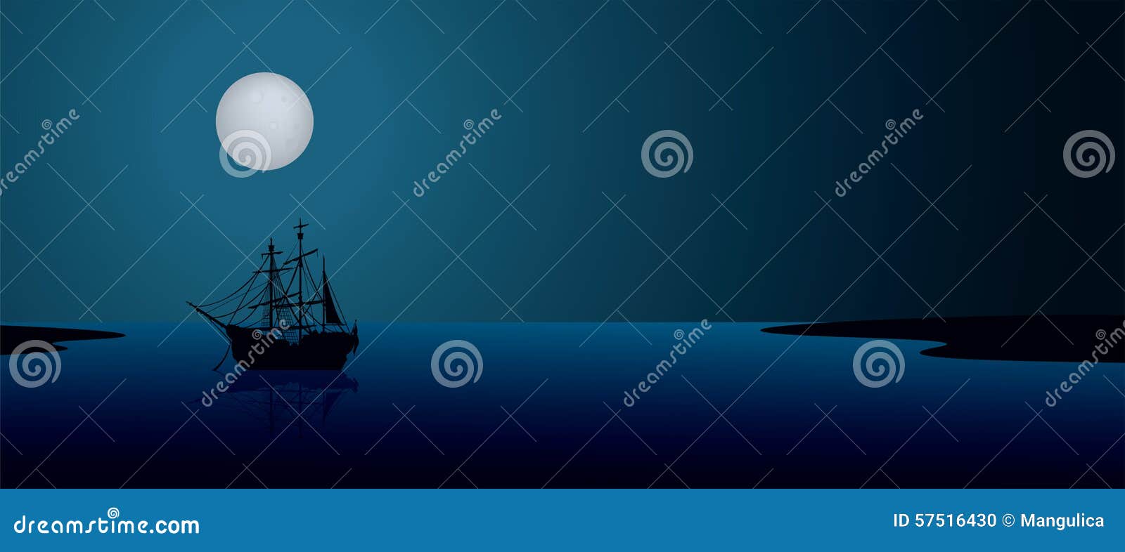 Ship under the moonlight. stock vector. Illustration of background ...