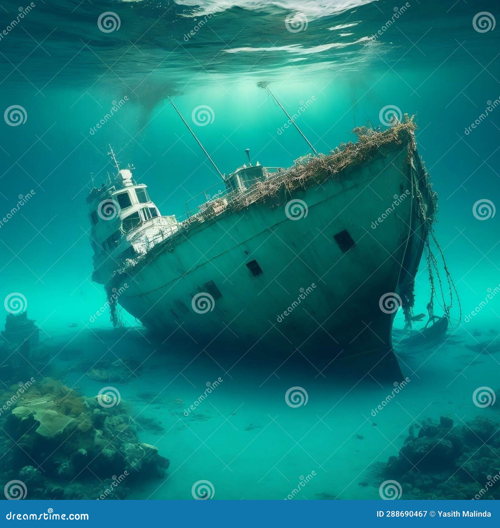 Ship under the sea stock image. Image of reef, boat - 288690467