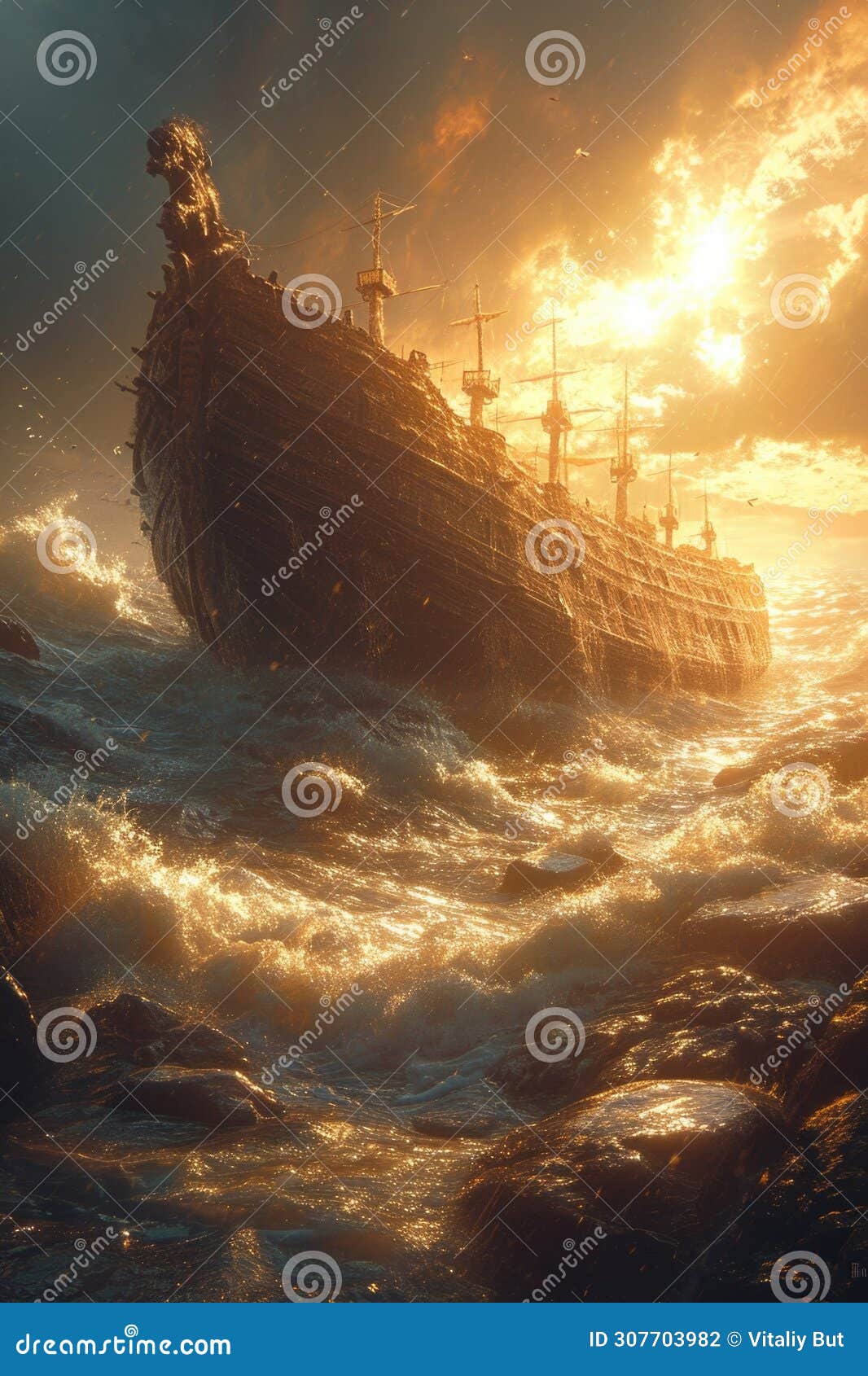 Ship in the Vast Open Sea. Generative AI. Stock Photo - Image of ocean ...