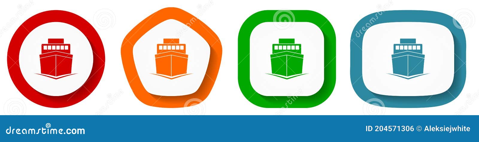 Ship Vector Icon Set, Boat Flat Design Buttons on White Background ...