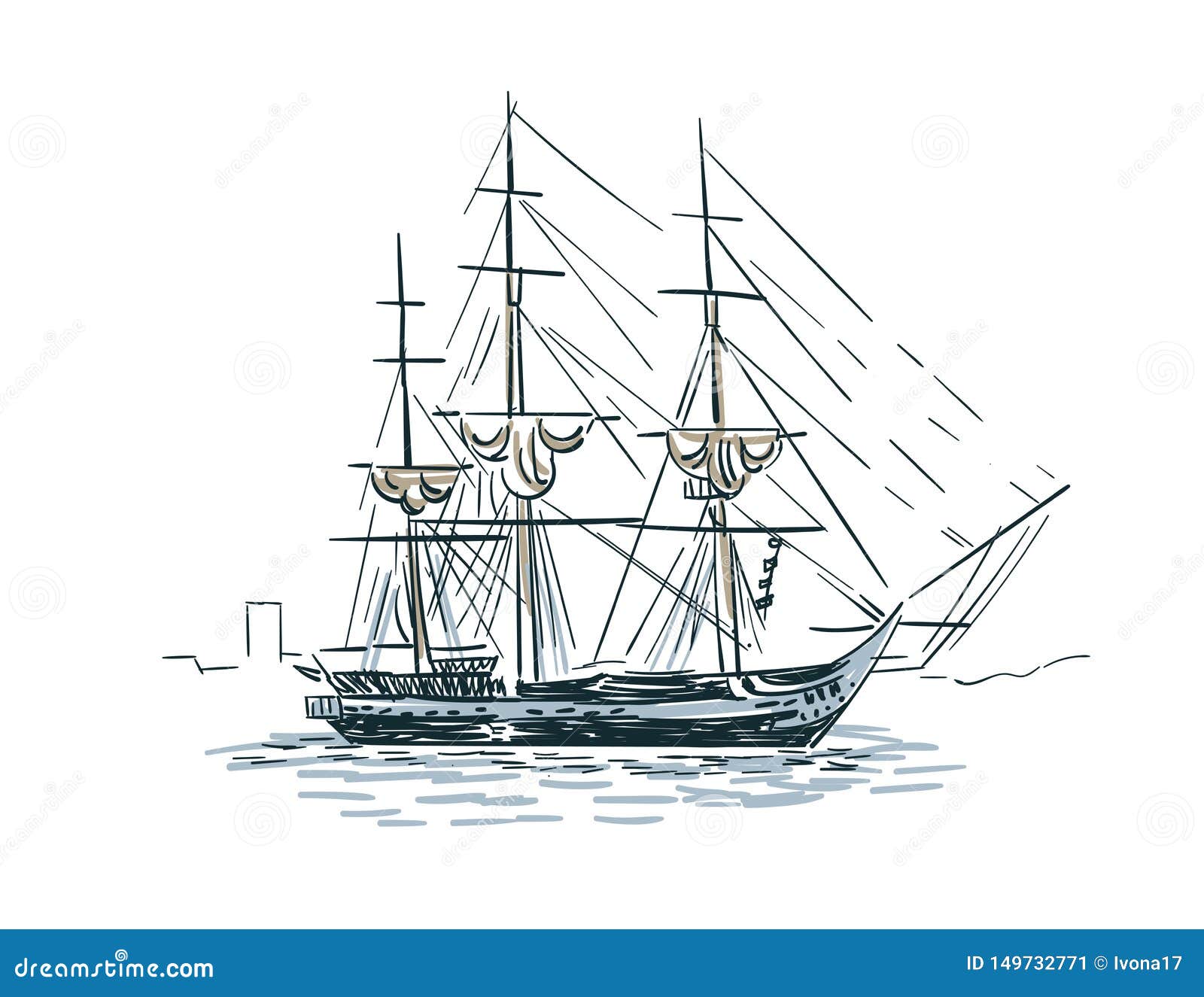 Ship Vector Sketch Line Art Illustration Isolated Stock Illustration ...