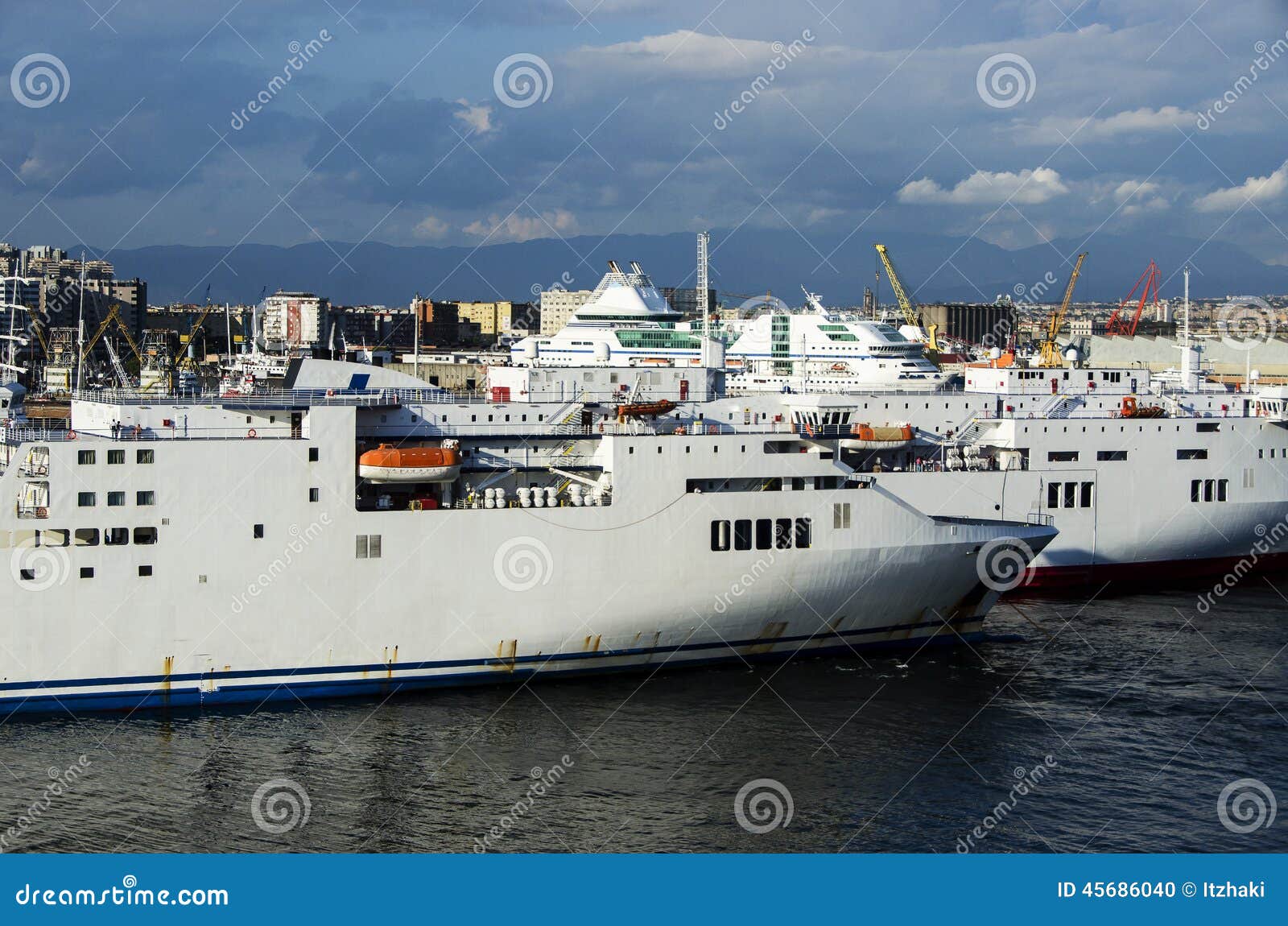Ship view in Naples port stock photo. Image of sunny - 45686040