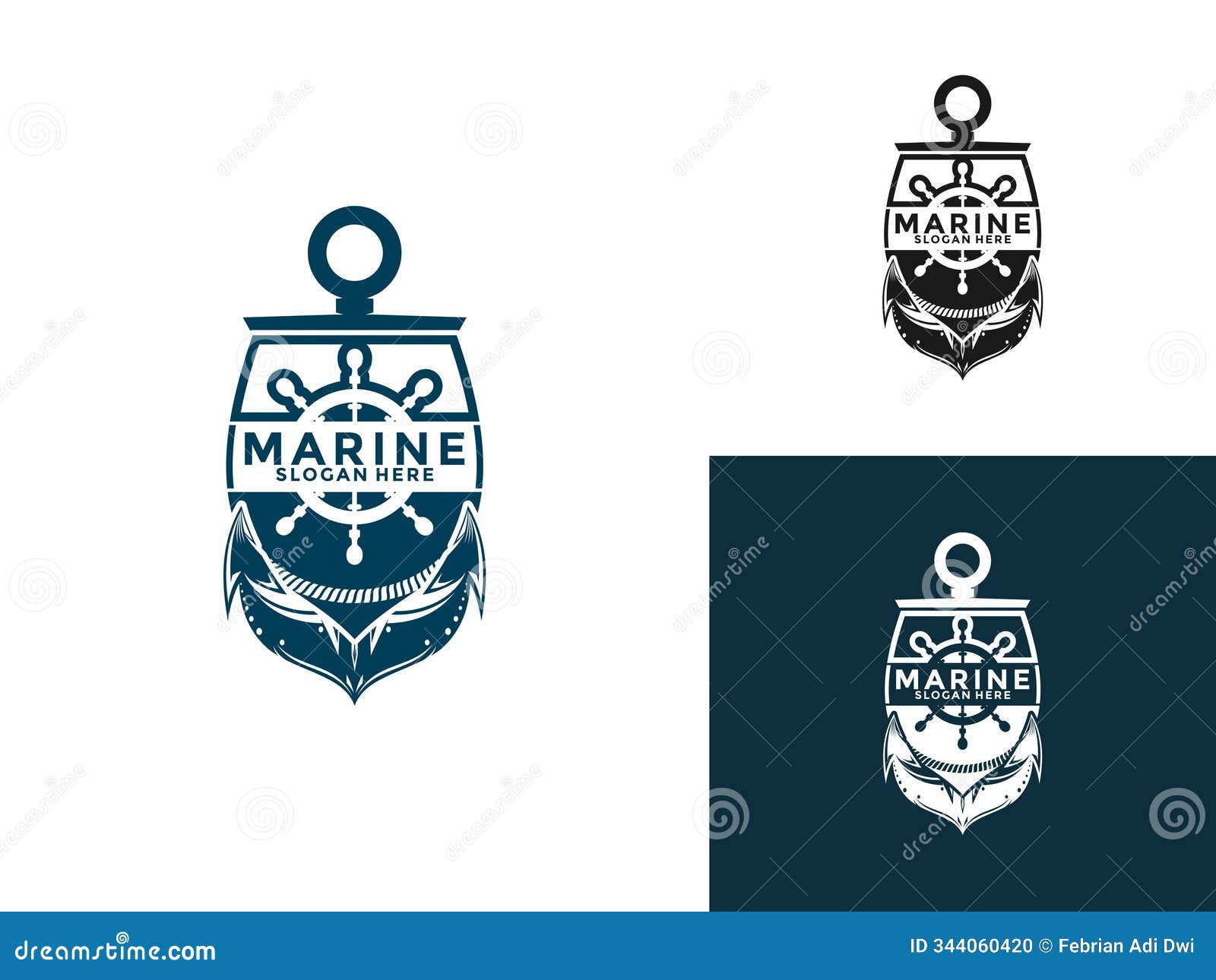 Ship Vintage Logo Design Vector Anchor, Shield, and Steering Wheel ...