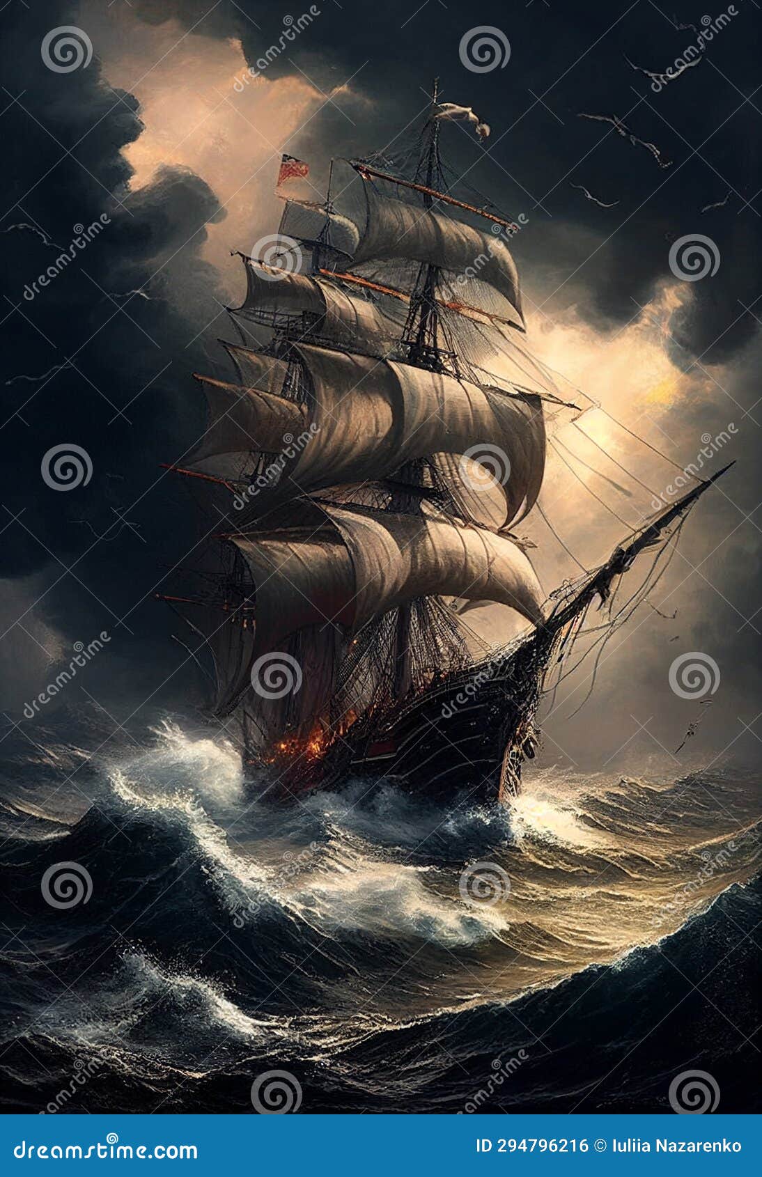 The Ship Was Caught In A Storm. AI Generated Royalty-Free Stock Image ...