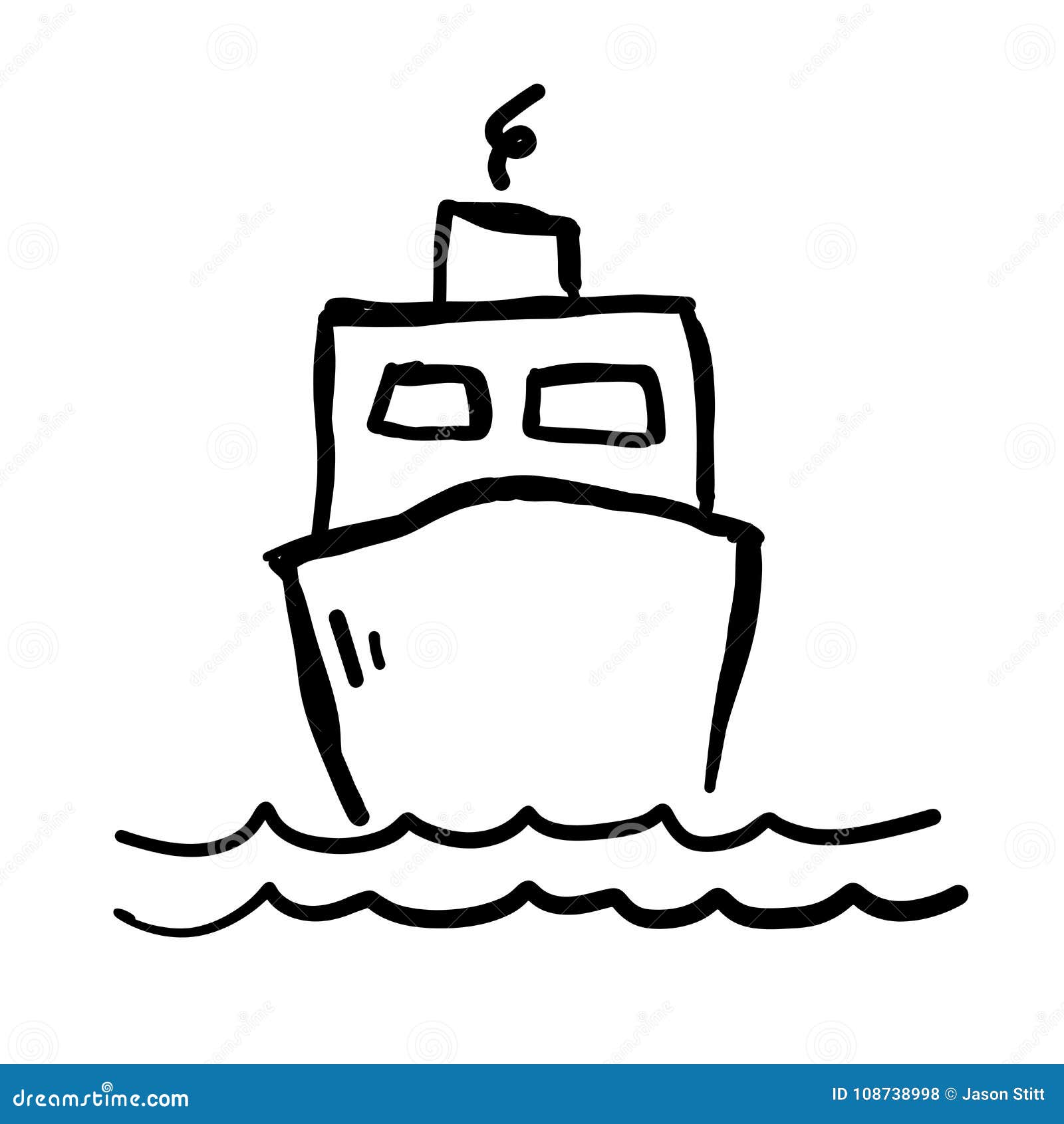 Ship on Water Doodle stock vector. Illustration of scribble - 108738998