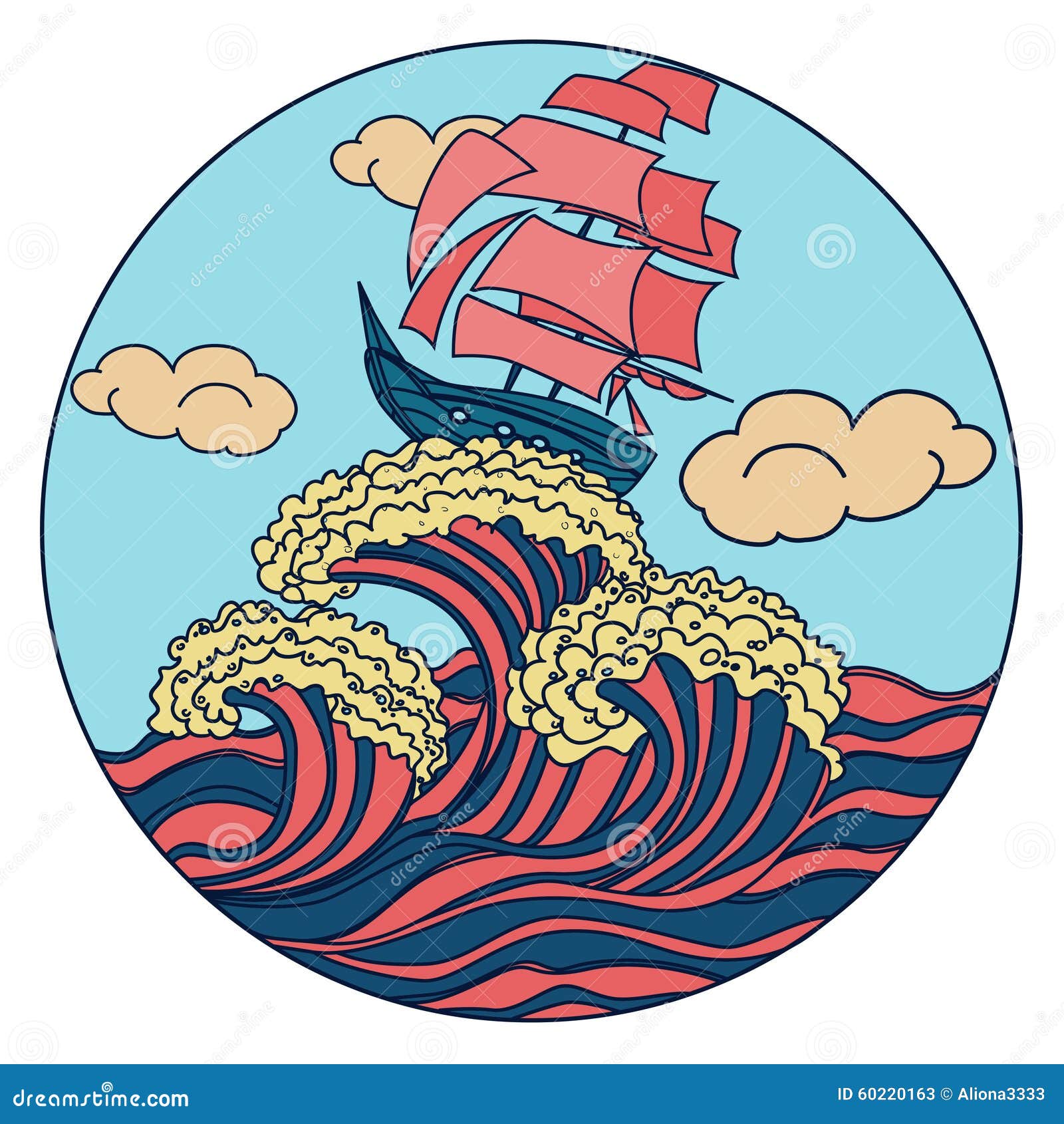 Ship on the Waves Colored Icon Stock Vector - Illustration of boat ...