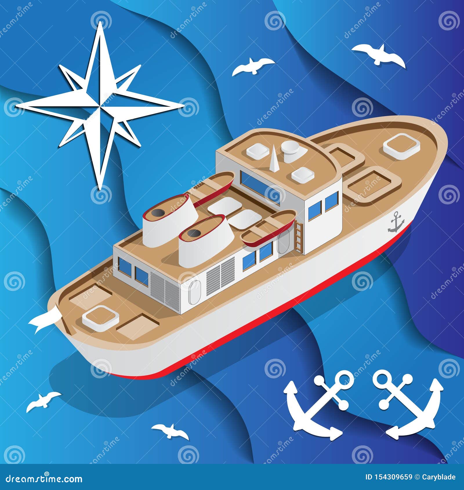 The ship on the waves. stock vector. Illustration of maritime - 154309659