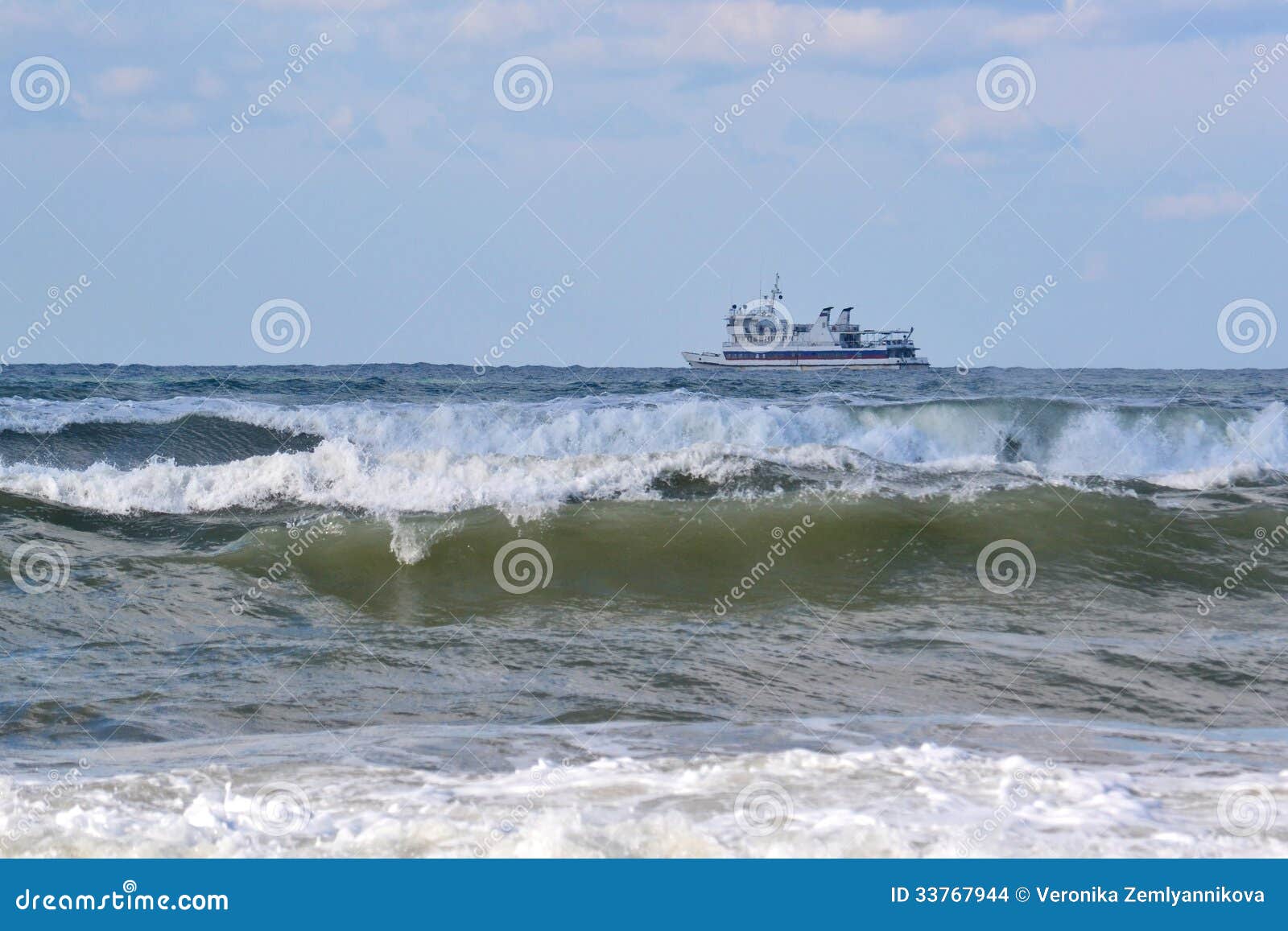 The Ship on Waves in the Sea. Stock Photo - Image of weather, ocean ...