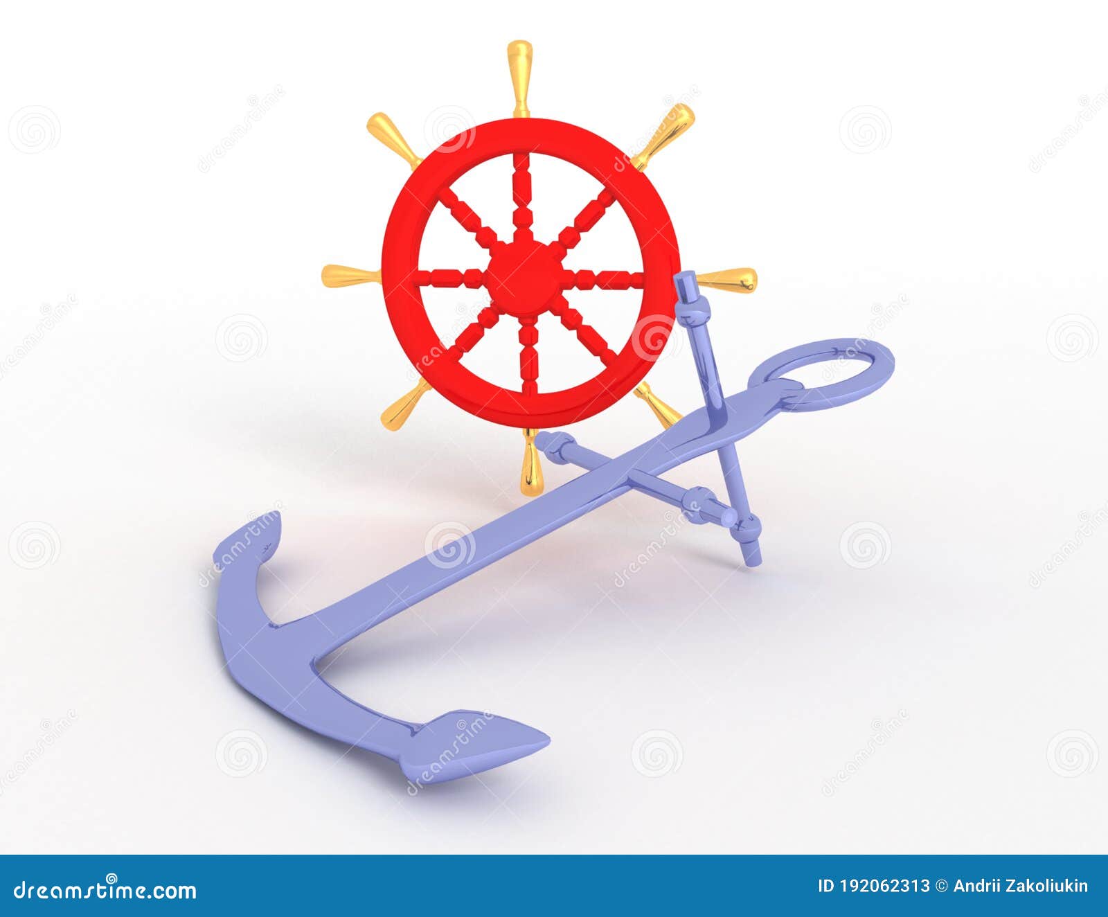 Ship Wheel and Anchors. 3d Rendered Illusration Stock Illustration ...