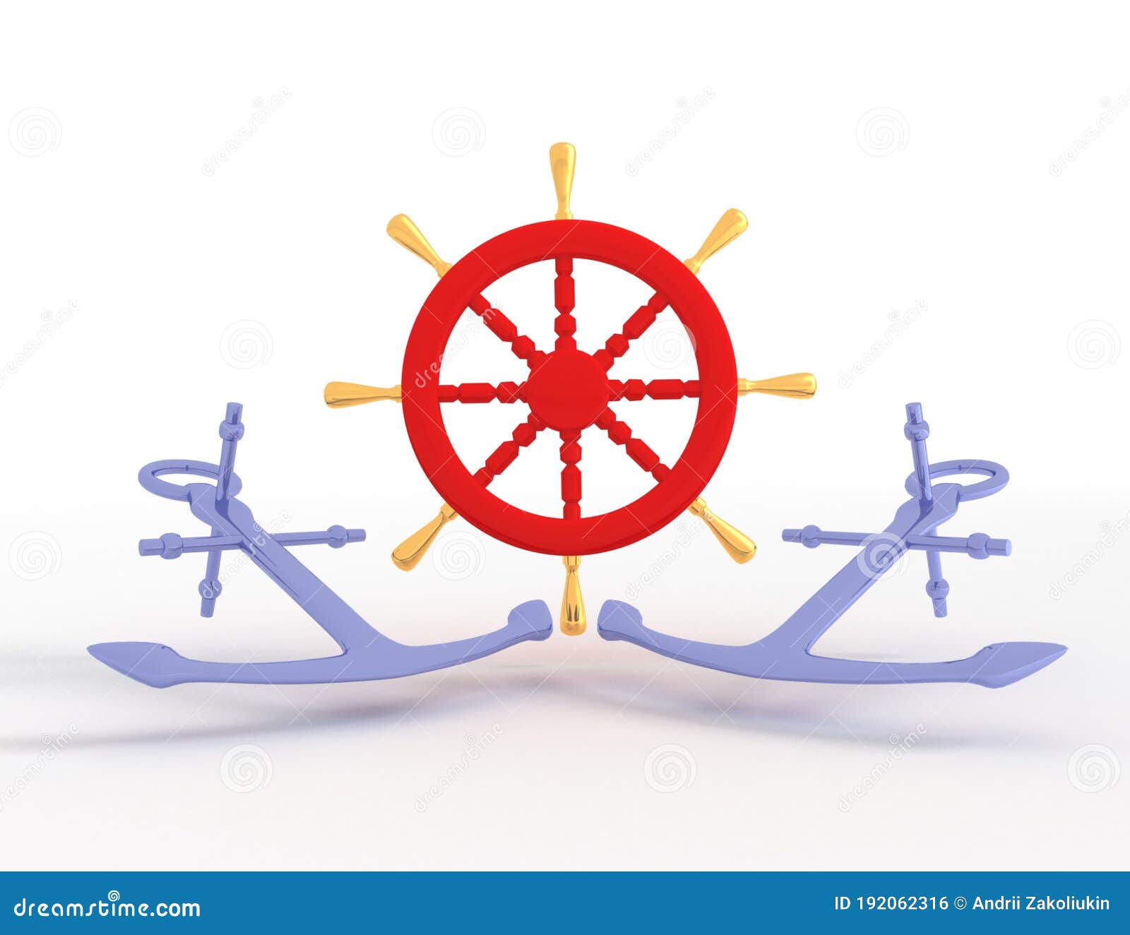 Ship Wheel and Anchors. 3d Rendered Illusration Stock Illustration ...