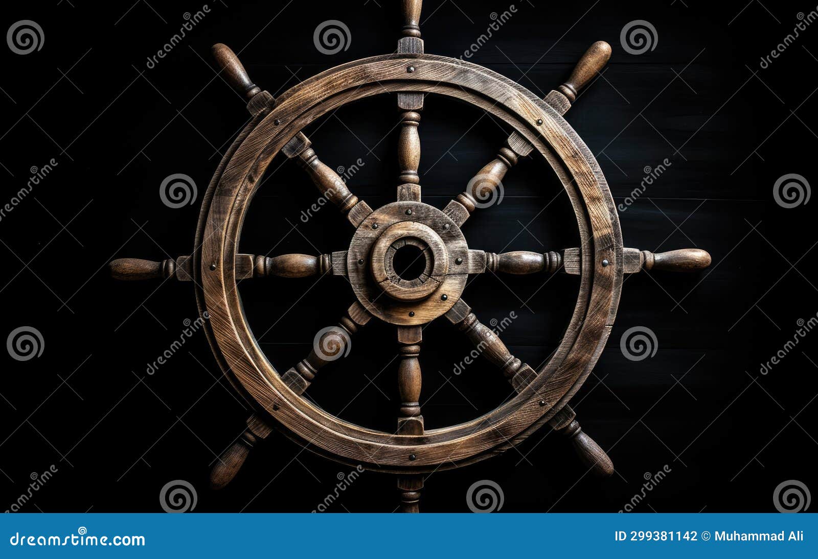 Ship Wheel on Black Background Stock Illustration - Illustration of ...