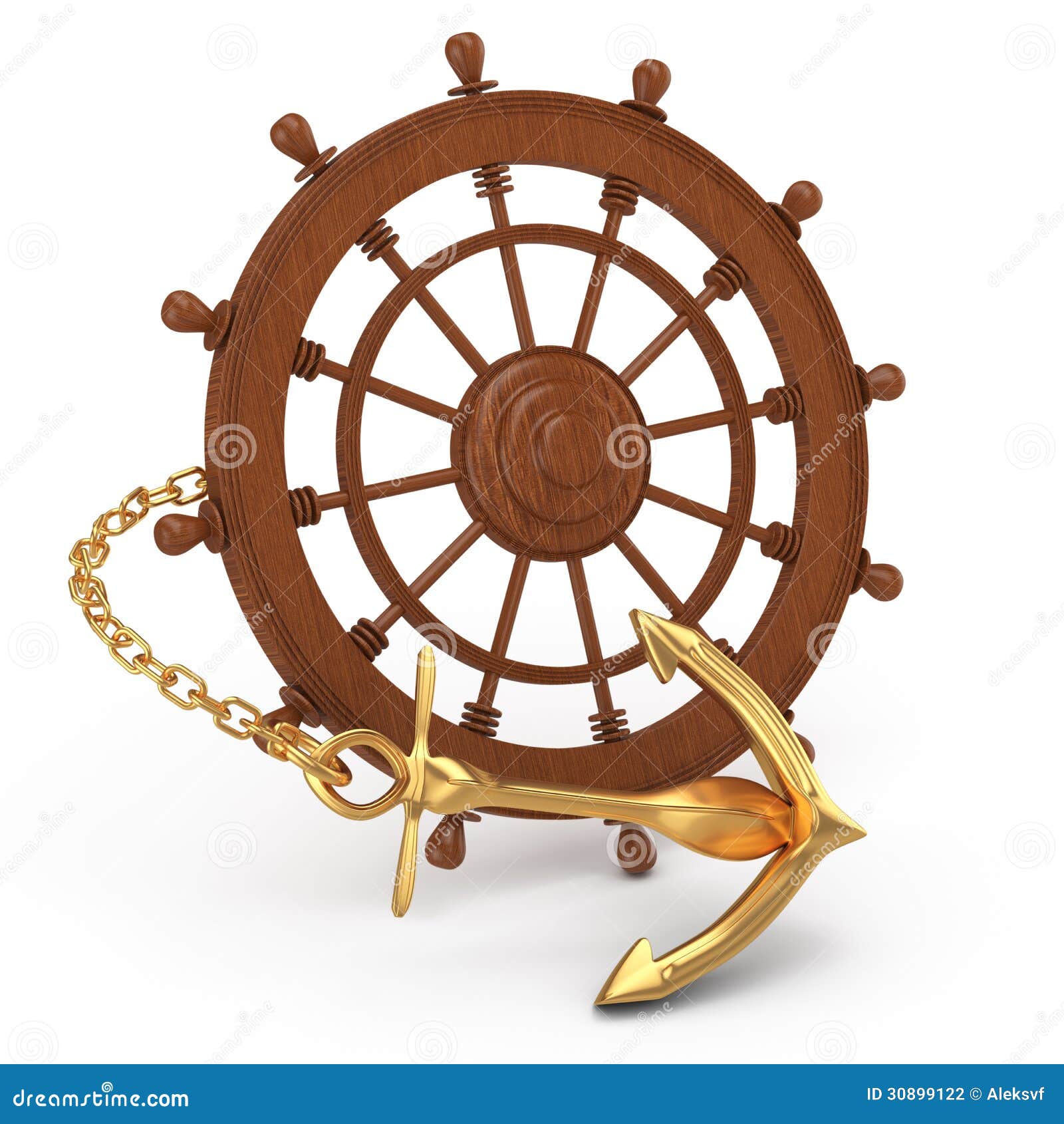 Ship Wheel And Golden Anchor Stock Illustration - Image: 30899122