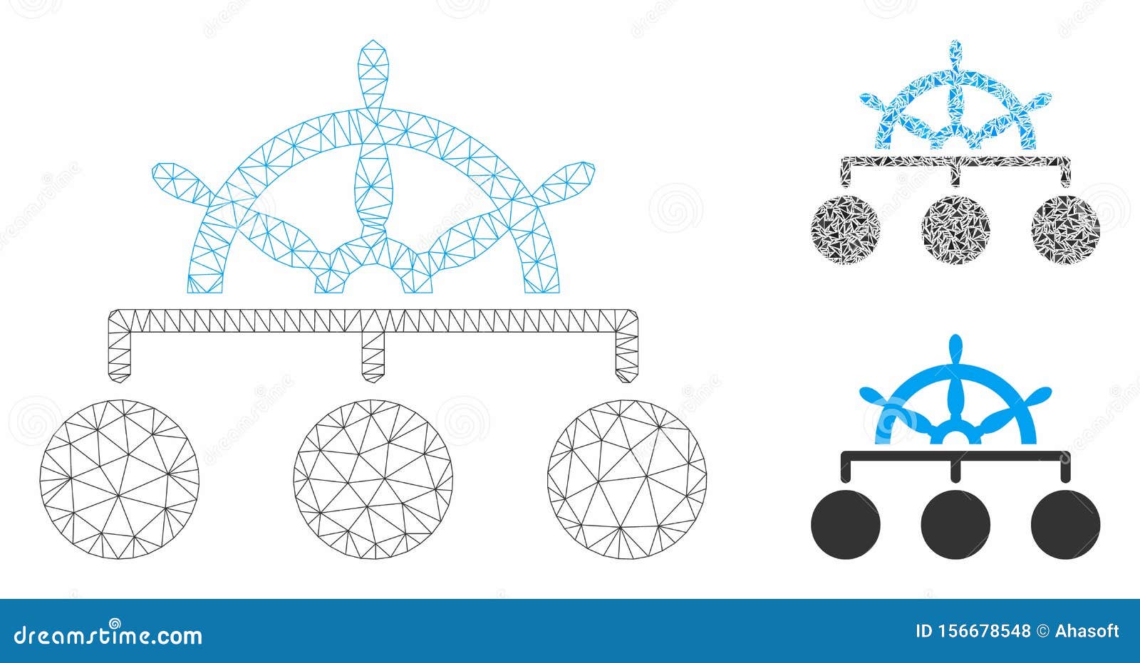 Ship Wheel Hierarchy Vector Mesh Wire Frame Model and Triangle Mosaic ...