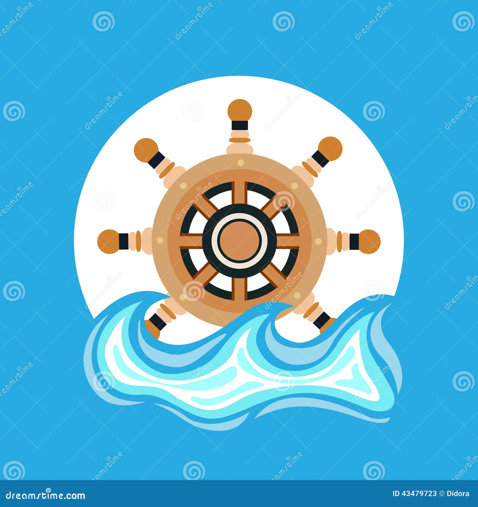 Ship Wheel and Sea Element Flat Design Stock Vector - Illustration of ...