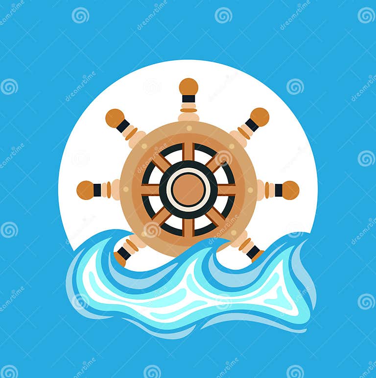 Ship Wheel and Sea Element Flat Design Stock Vector - Illustration of ...
