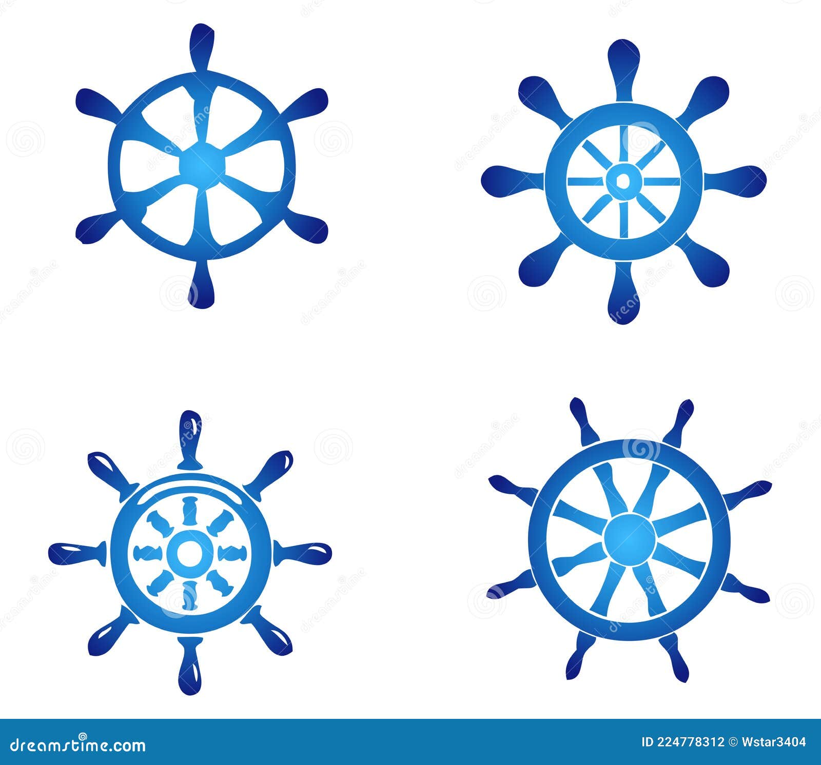 Ship Wheel Set in Blue Gradient. Set of Nautical Elements Stock Vector ...