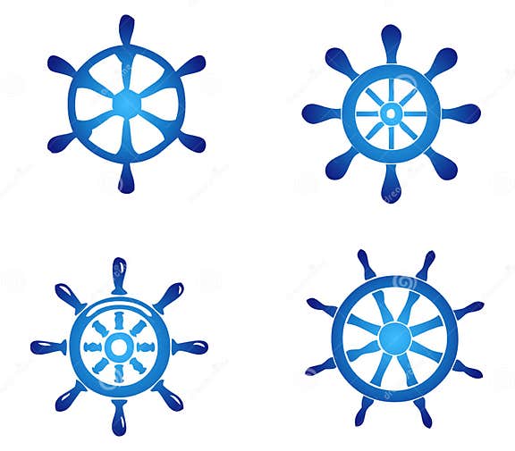 Ship Wheel Set in Blue Gradient. Set of Nautical Elements Stock Vector ...