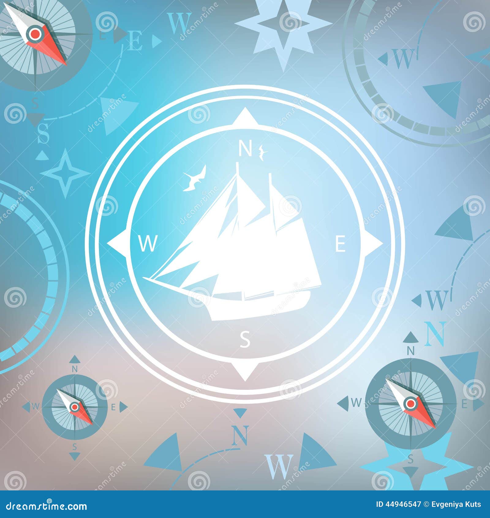 Ship White Background Traveler Compasses Stylized Design Cartoon Vector ...