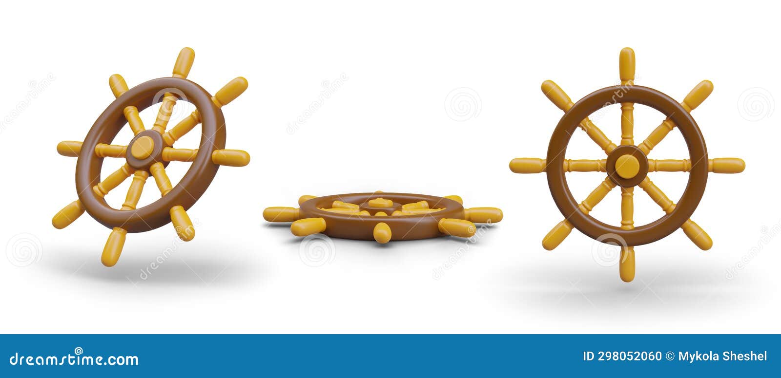 Ship Wooden Rudder in Different Positions. Set of Color Illustrations ...