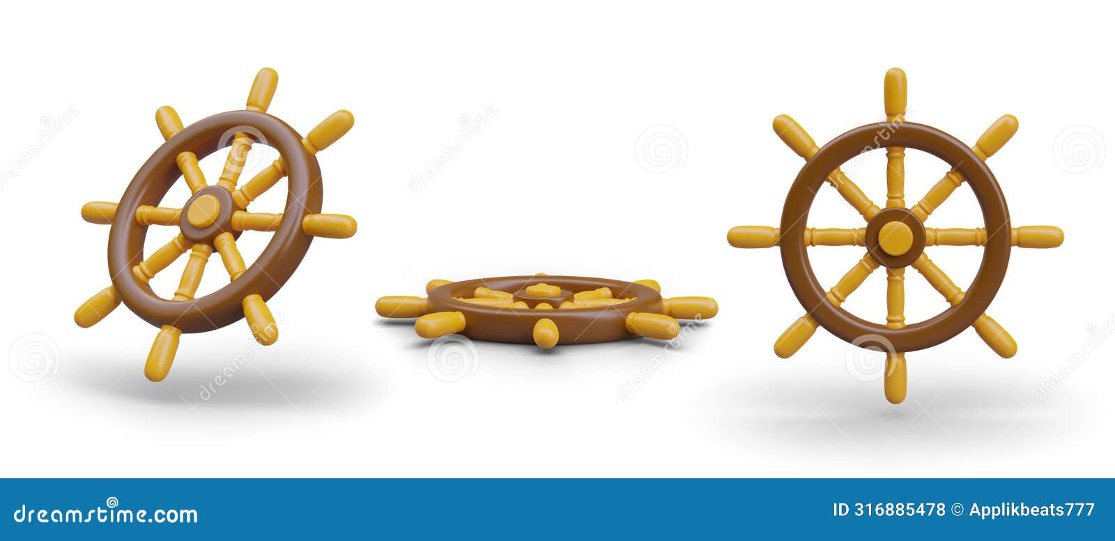 Ship Wooden Rudder In Different Positions. Set Of Color Illustrations ...