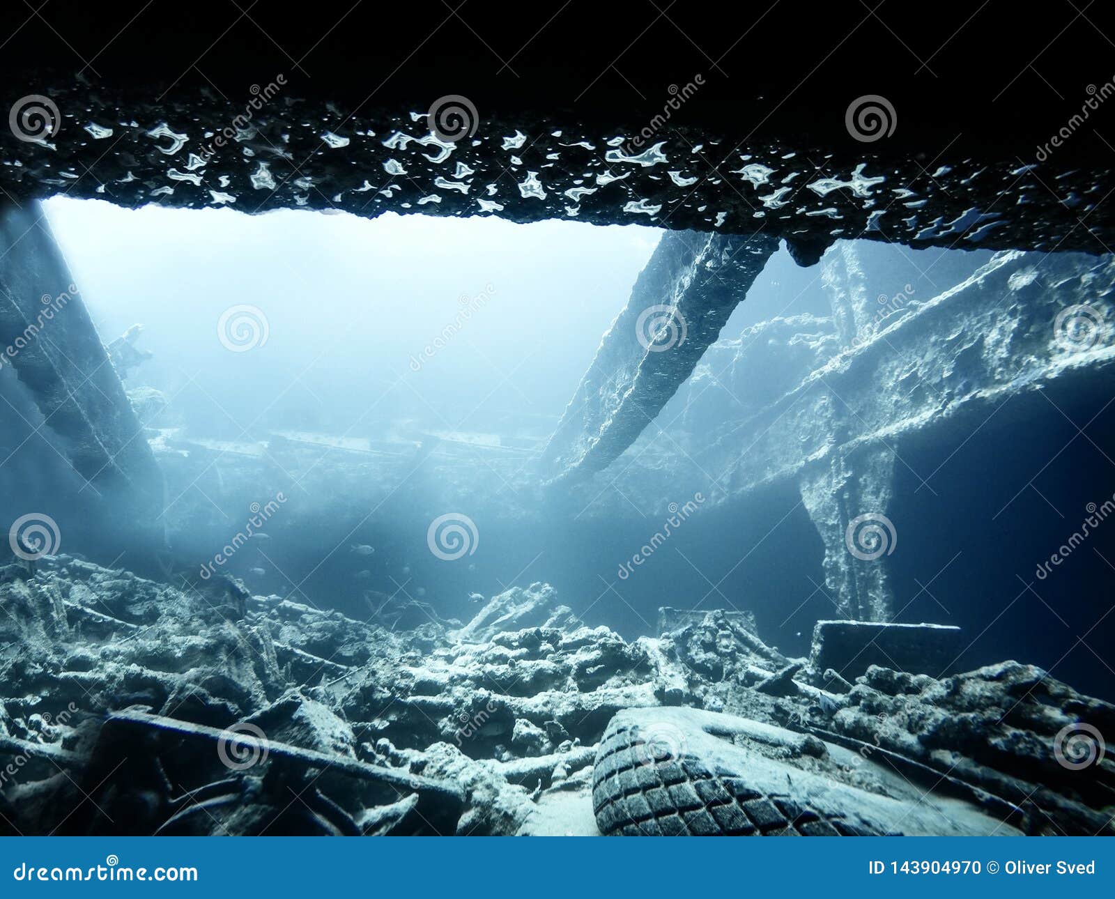 Ship Wreck Interior in the Ocean Stock Photo - Image of light ...