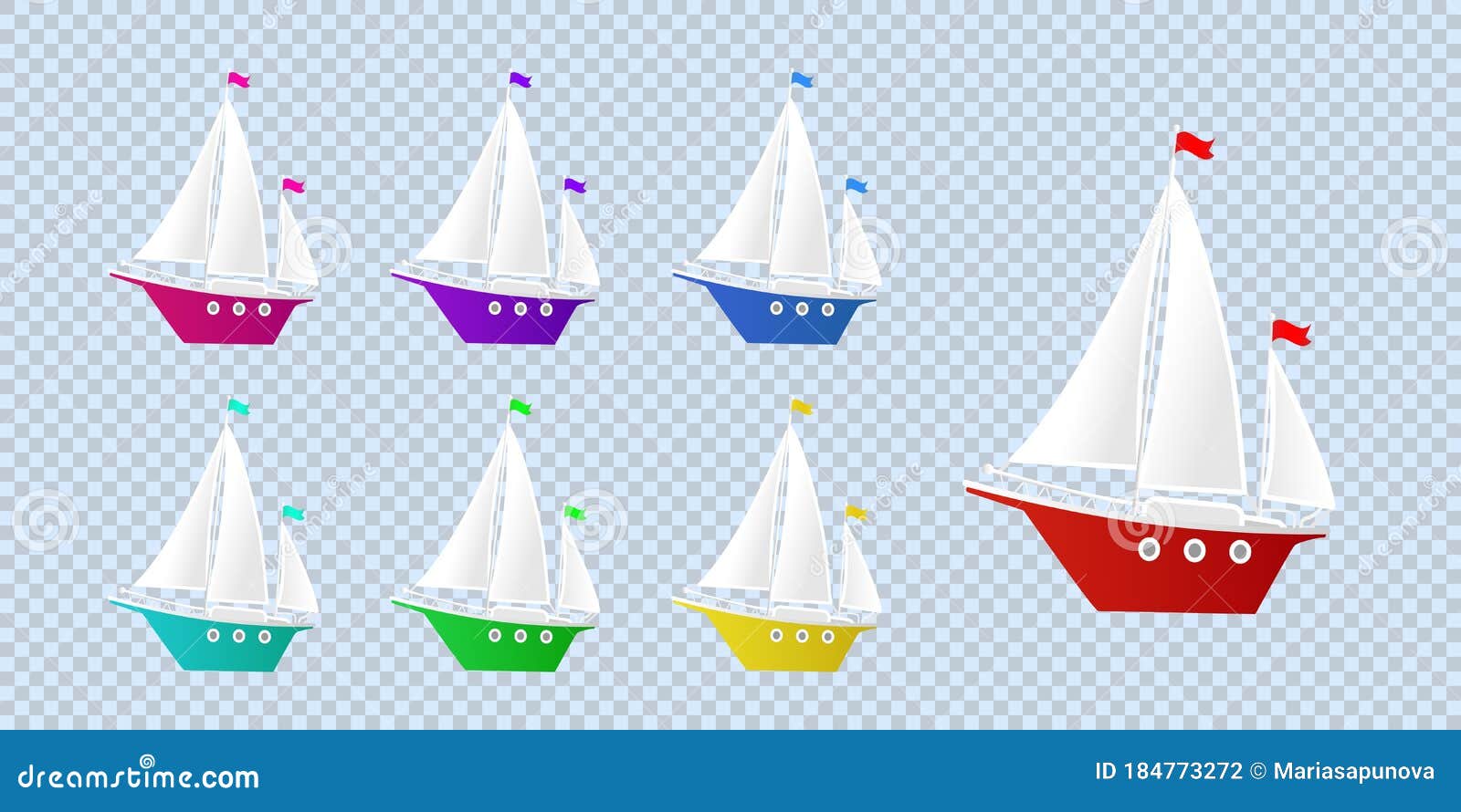 Ship Yacht Sailboat Isolated Object Set of Elements for Design Isolated ...