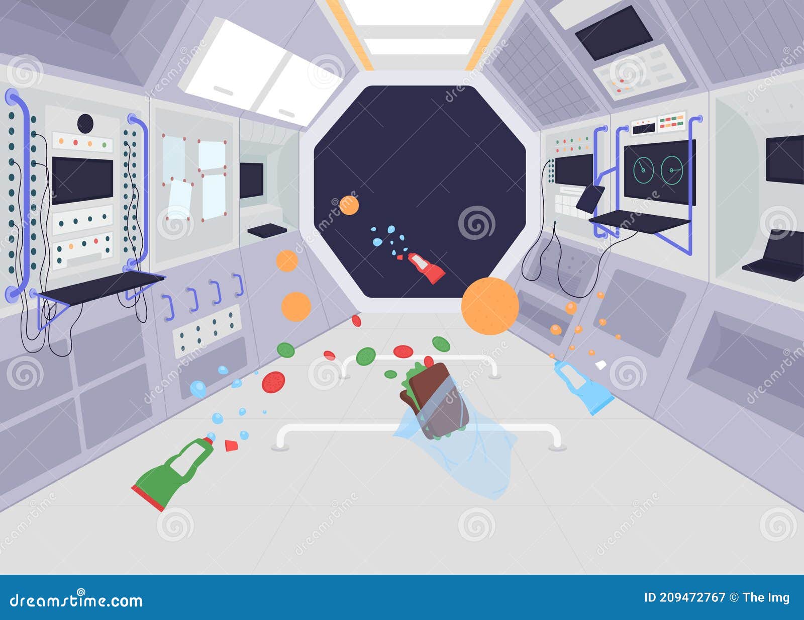Ship in Zero Gravity Flat Color Vector Illustration Stock Vector ...