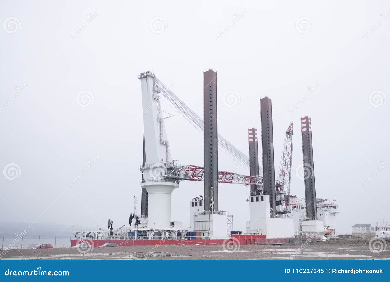 Shipbuilding in Construction Large Ship at Port Dock with High Crane ...