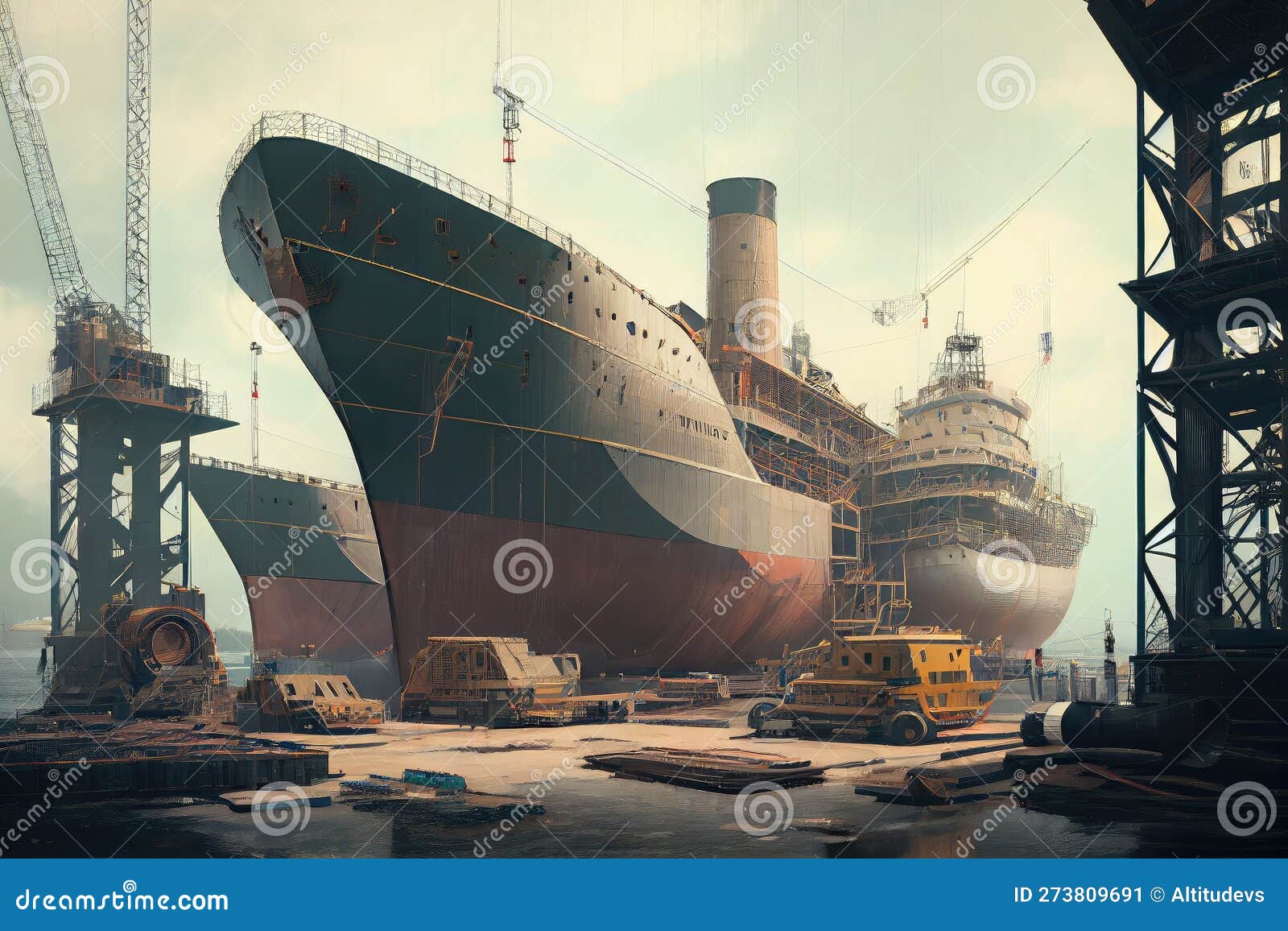 Shipbuilding Facility, with Ships of Various Sizes and Types in ...